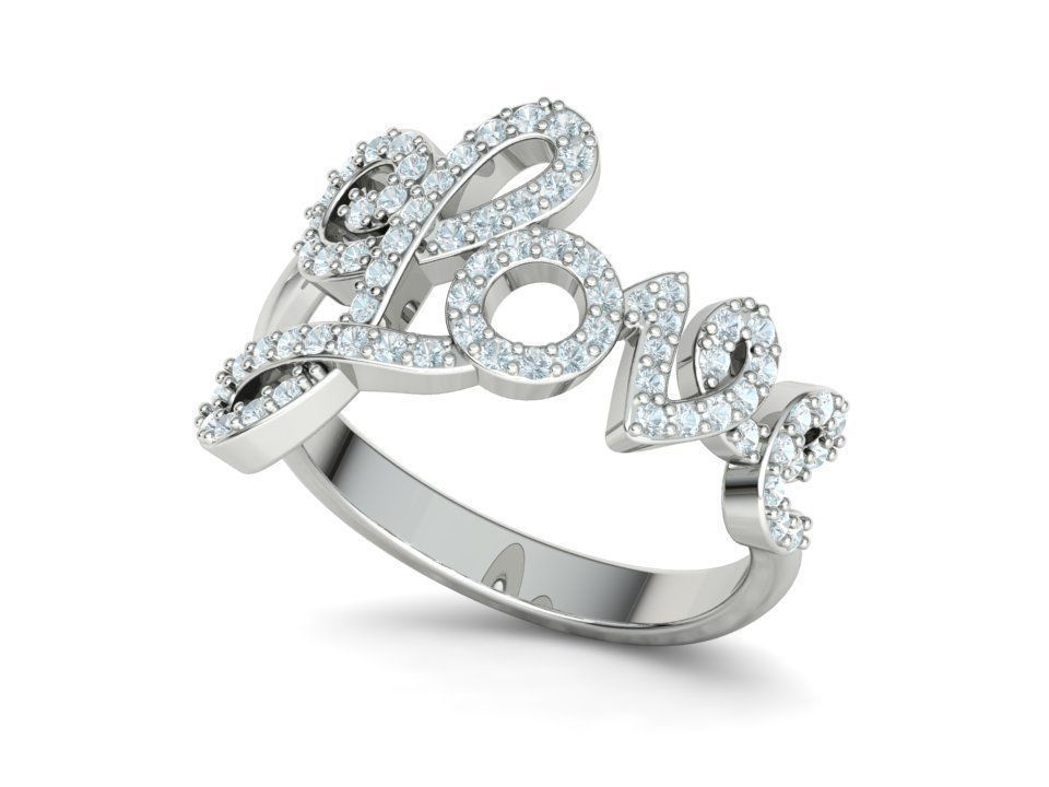 Love Word Ring Diamond Cursive LOVE ring 3D model 3D printable | CGTrader