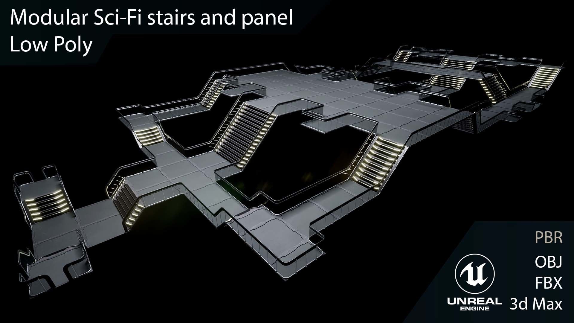 3D model Modular Sci-Fi stairs and panel VR / AR / low-poly | CGTrader