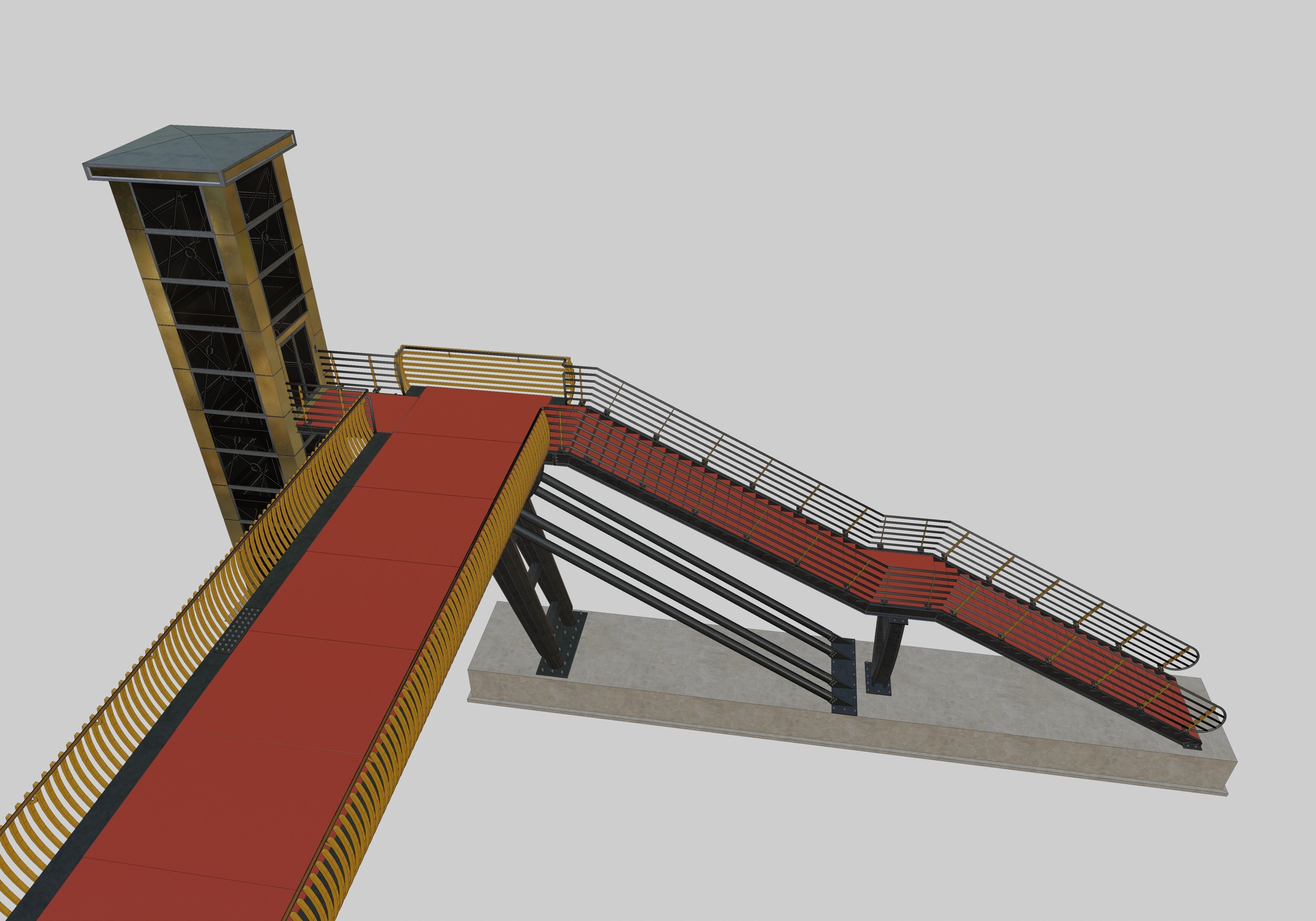 Steel Pedestrian Bridge-Elevator-Oblique Cone Column Type-25 3D model ...