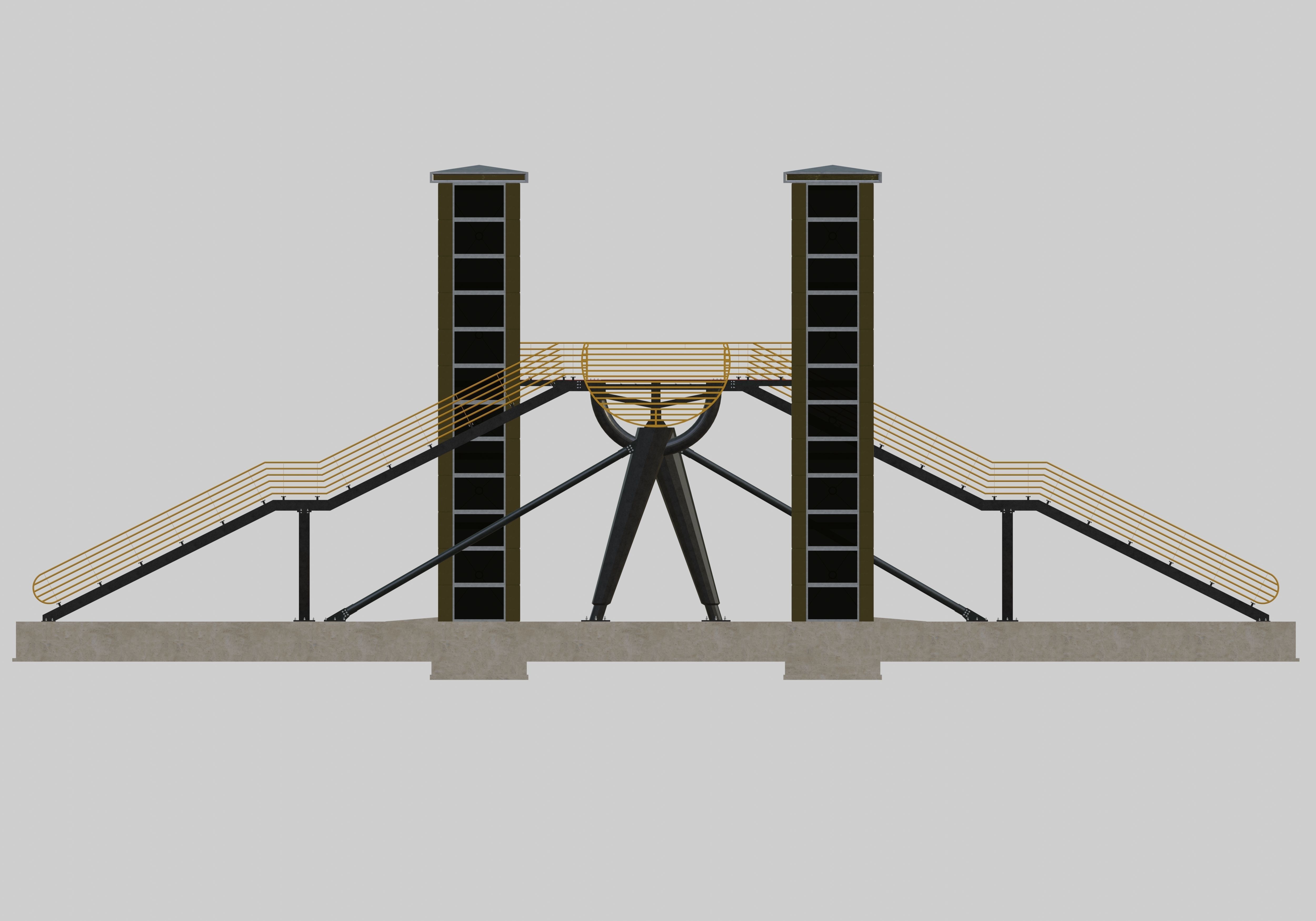 Steel Pedestrian Bridge-Elevator-Oblique Cone Column Type-25 3D model ...
