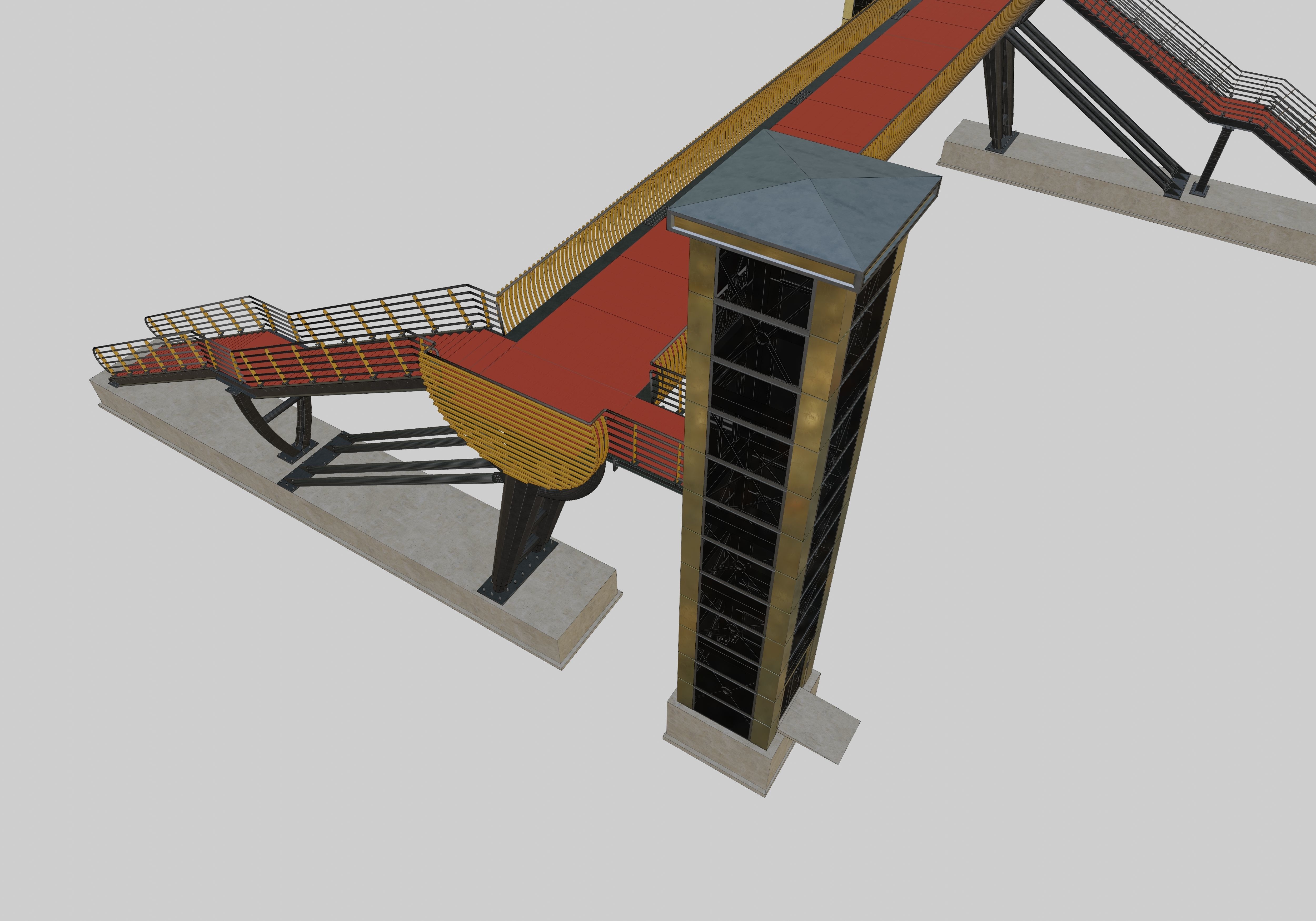 Steel Pedestrian Bridge-Elevator-Oblique Cone Column Type-25 3D model ...