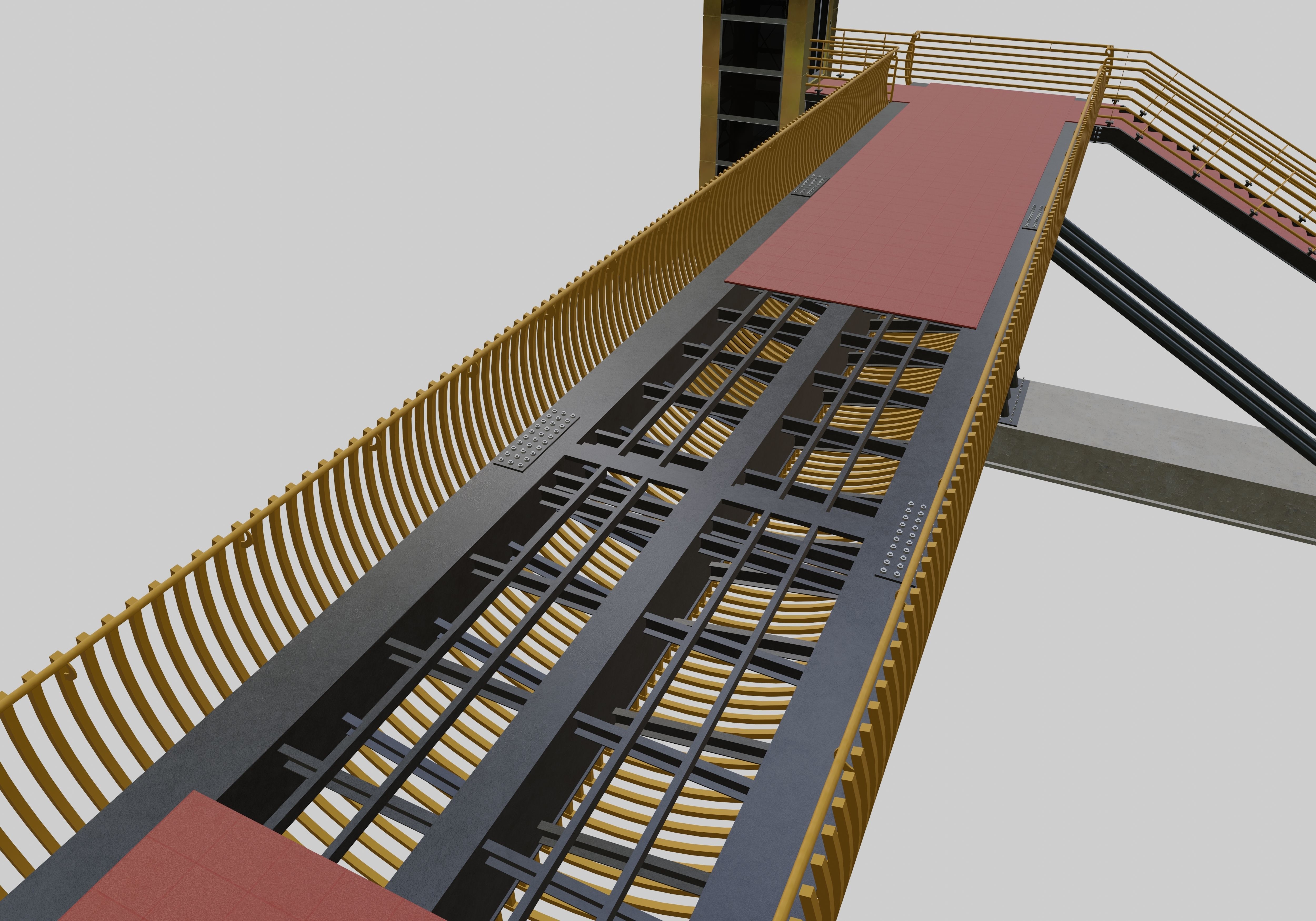 Steel Pedestrian Bridge-Elevator-Oblique Cone Column Type-25 3D model ...
