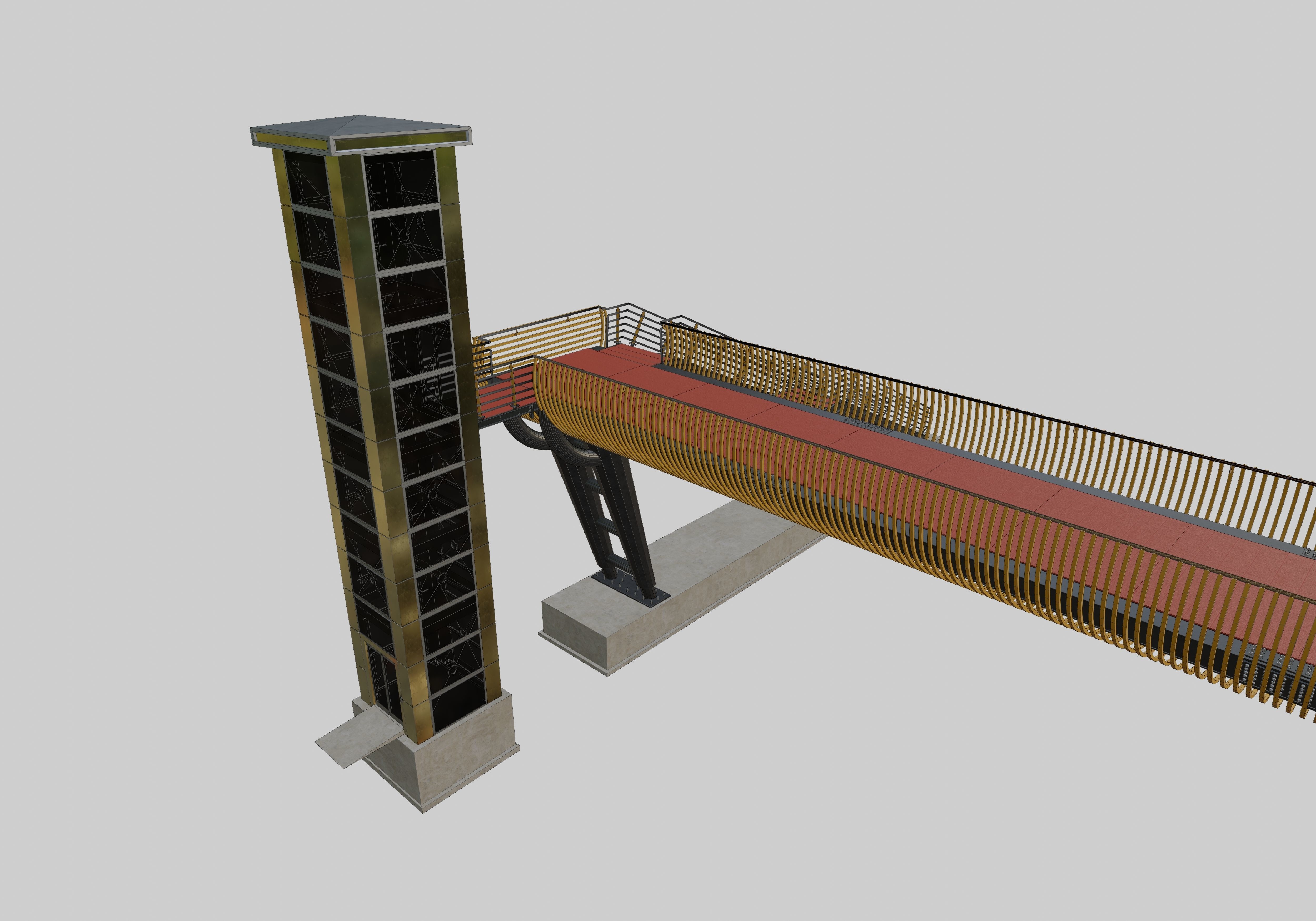Steel Pedestrian Bridge-Elevator-Oblique Cone Column Type-25 3D model ...
