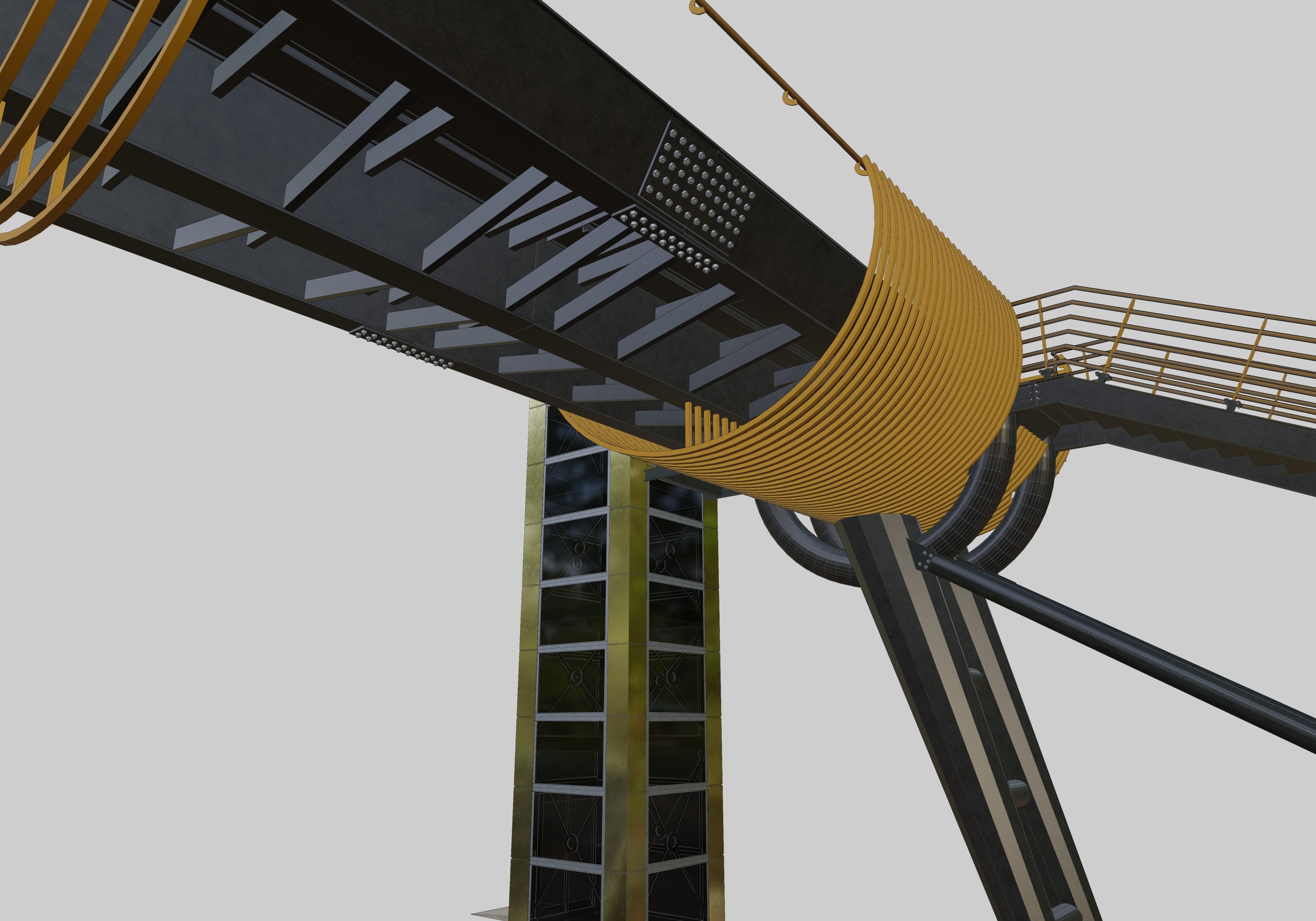 Steel Pedestrian Bridge-Elevator-Oblique Cone Column Type-25 3D model ...