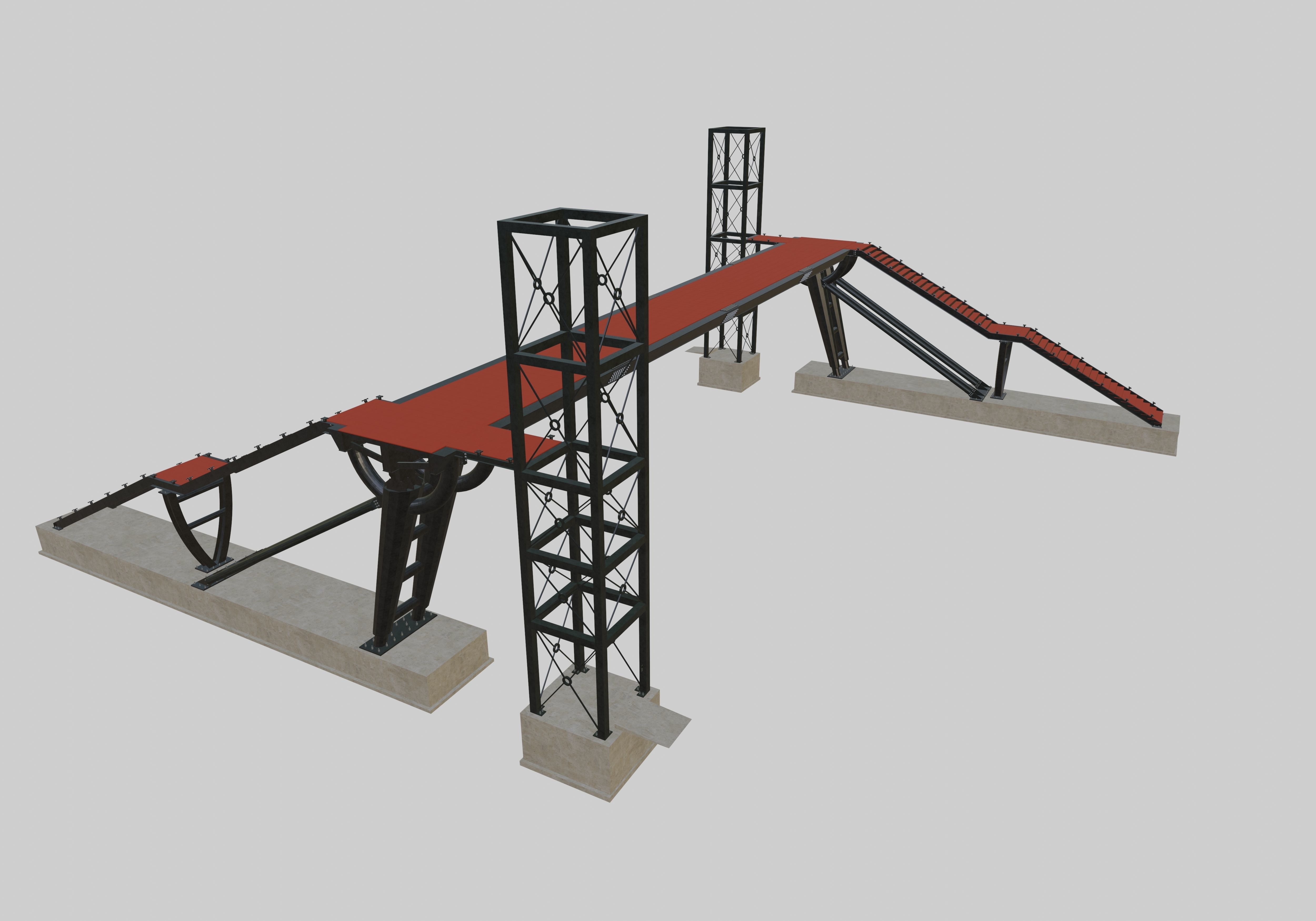 Steel Pedestrian Bridge-Elevator-Oblique Cone Column Type-25 3D model ...