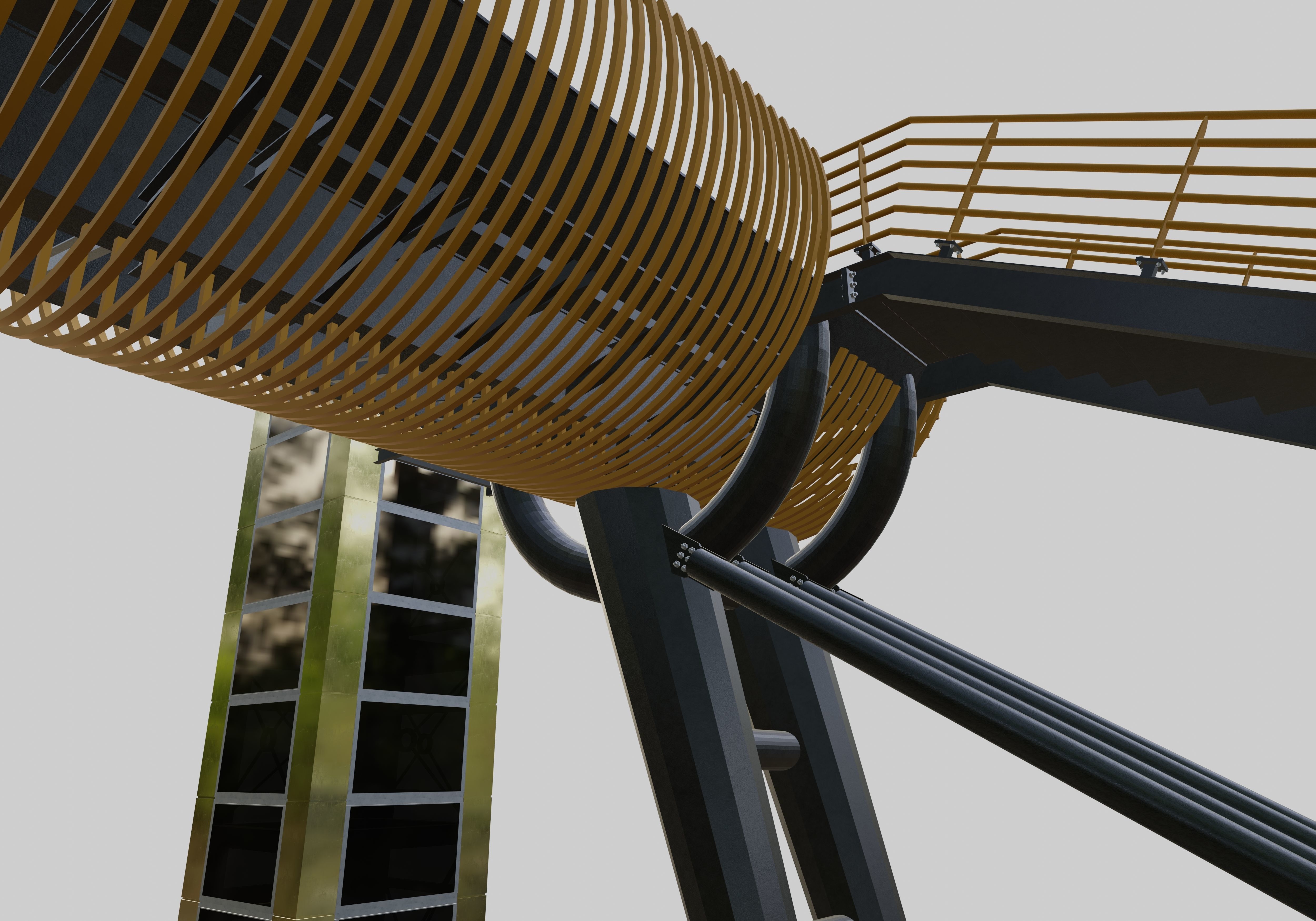 Steel Pedestrian Bridge-Elevator-Oblique Cone Column Type-25 3D model ...