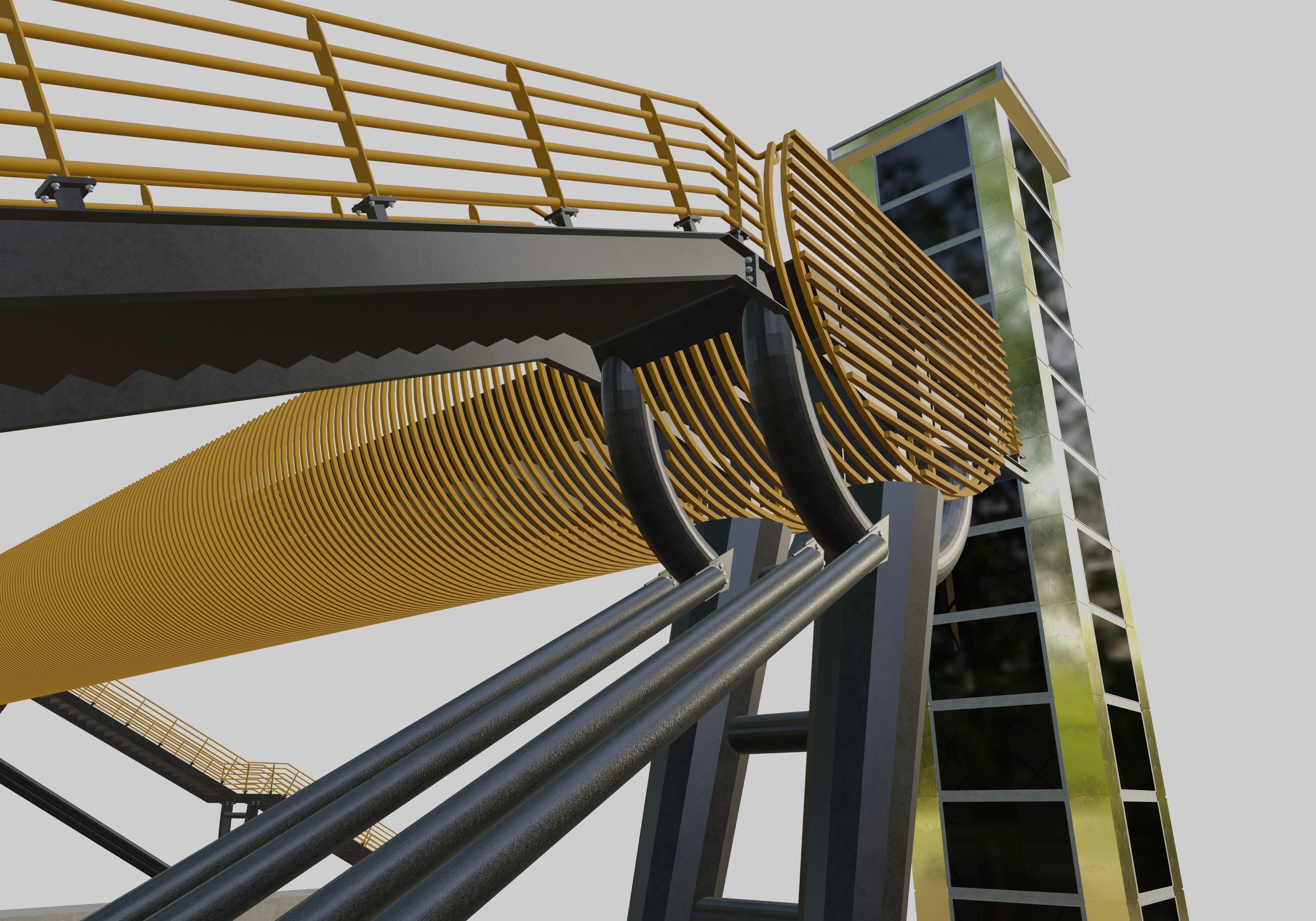 Steel Pedestrian Bridge-Elevator-Oblique Cone Column Type-25 3D model ...