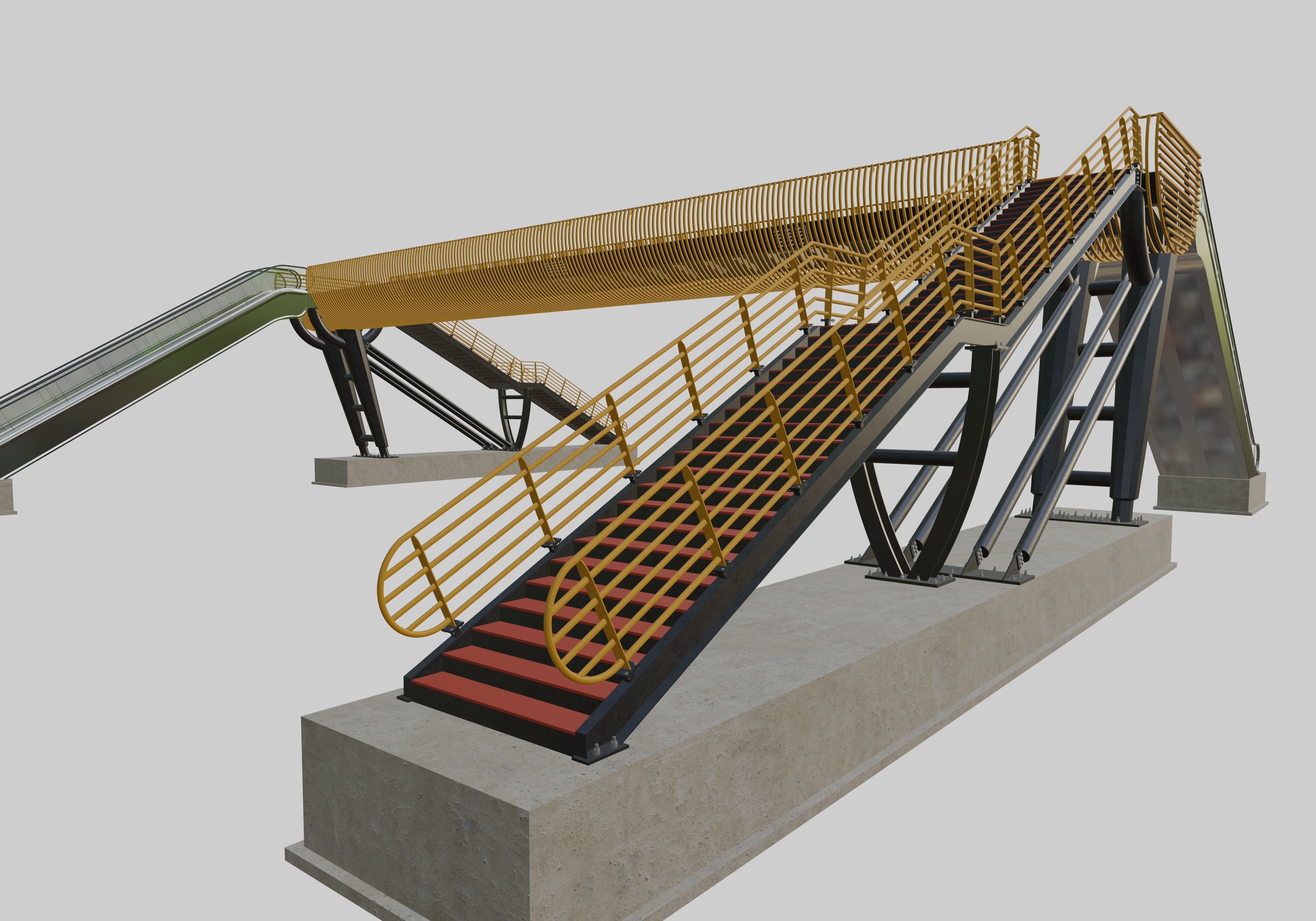 Steel Pedestrian Bridge-Escalator-Oblique Cone Column Type-26 3D model ...