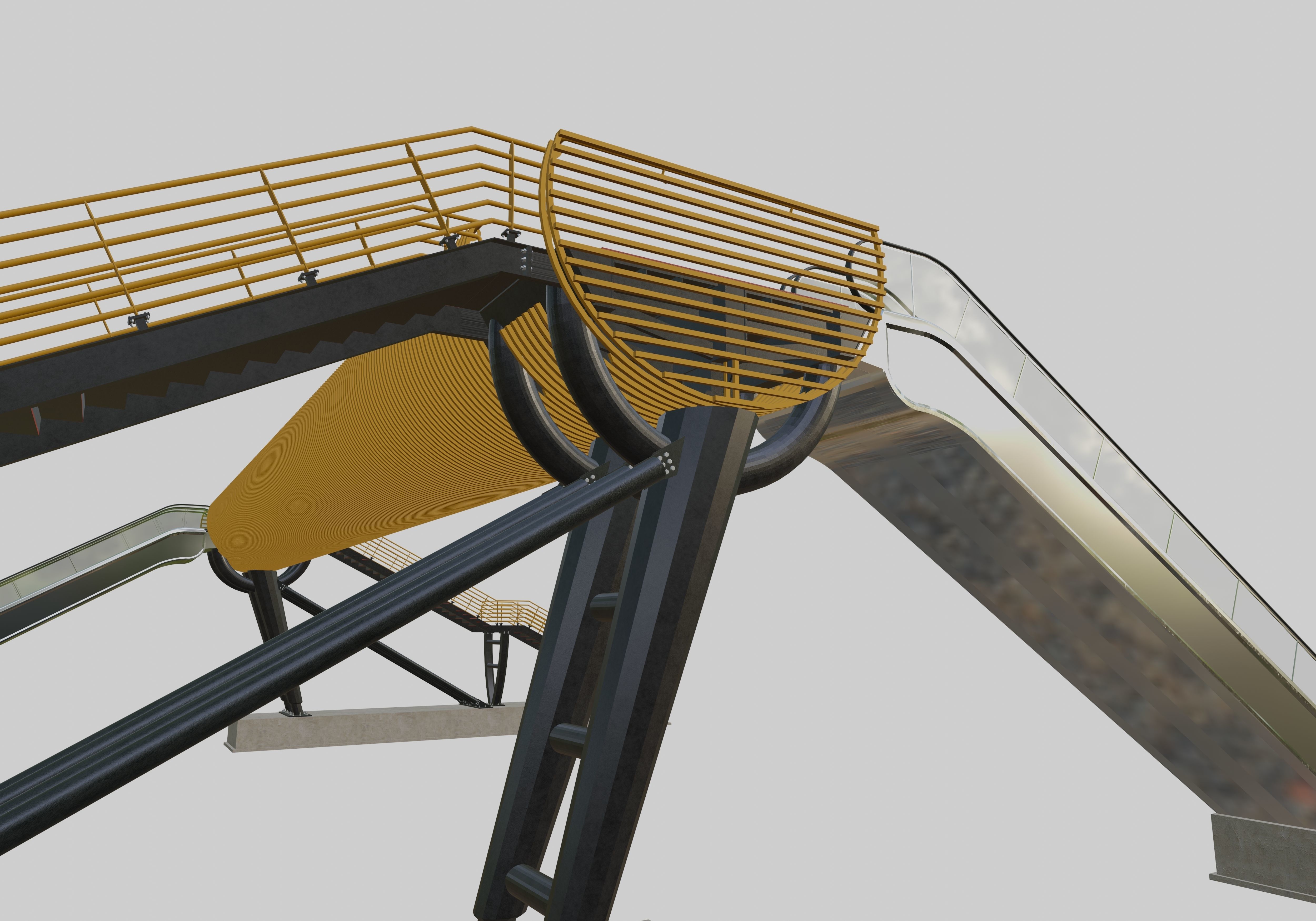 Steel Pedestrian Bridge-Escalator-Oblique Cone Column Type-26 3D model ...
