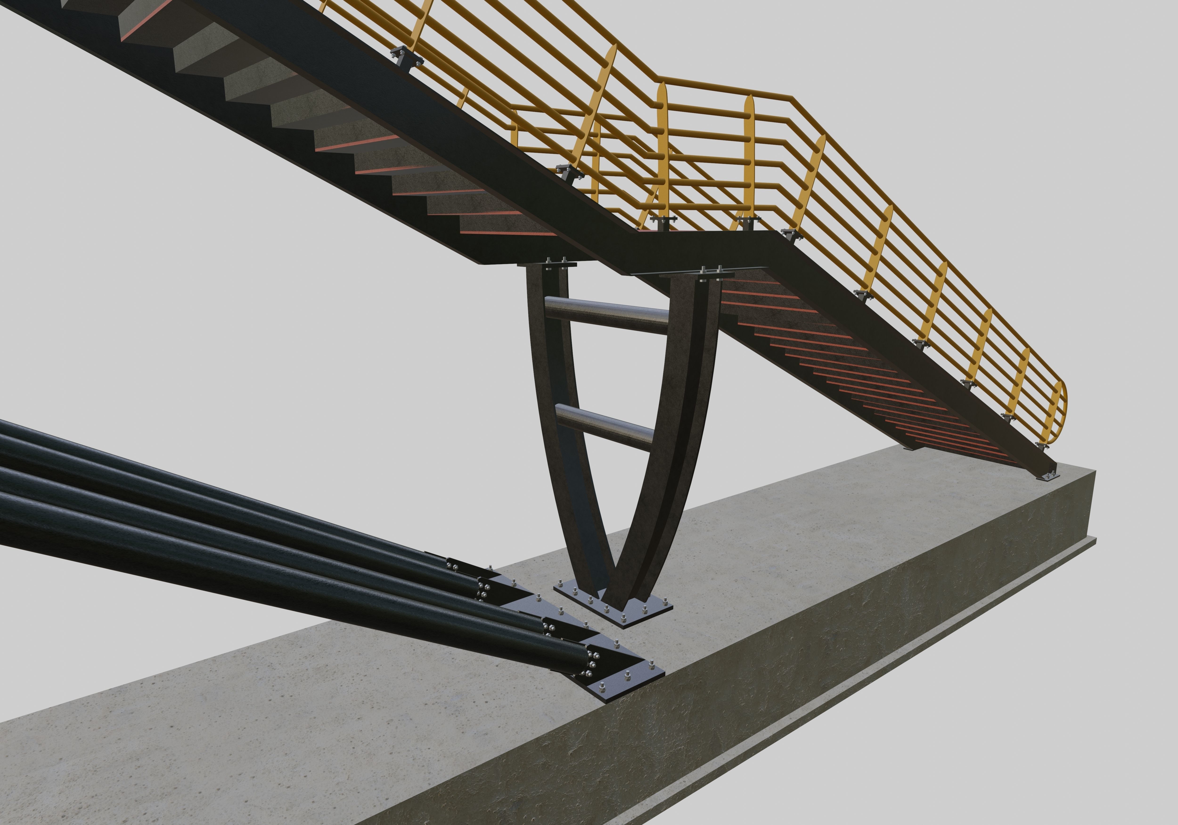 Steel Pedestrian Bridge-Escalator-Oblique Cone Column Type-26 3D model ...