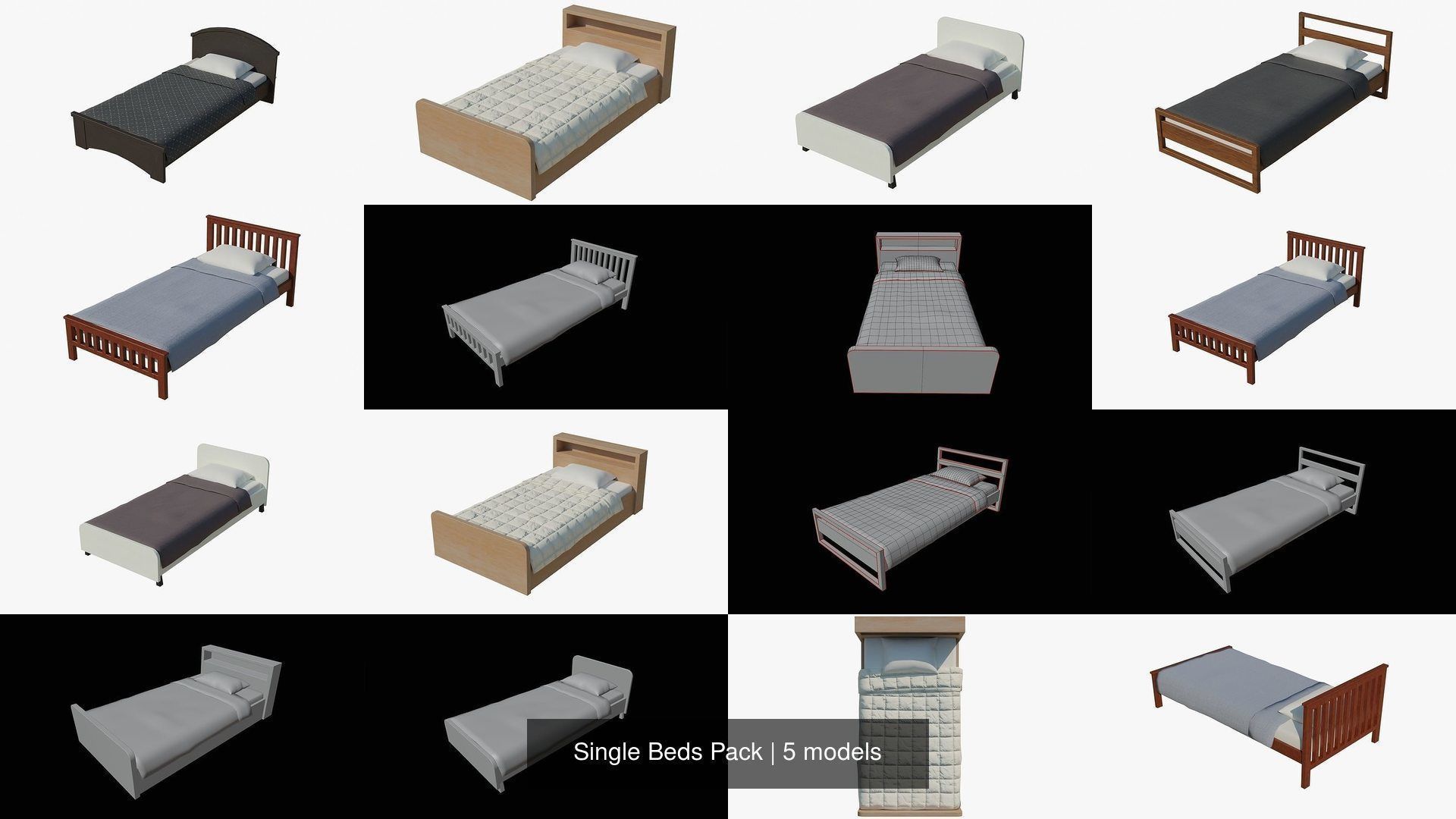 3D Model Collection Single Beds Pack VR / AR / low-poly | CGTrader