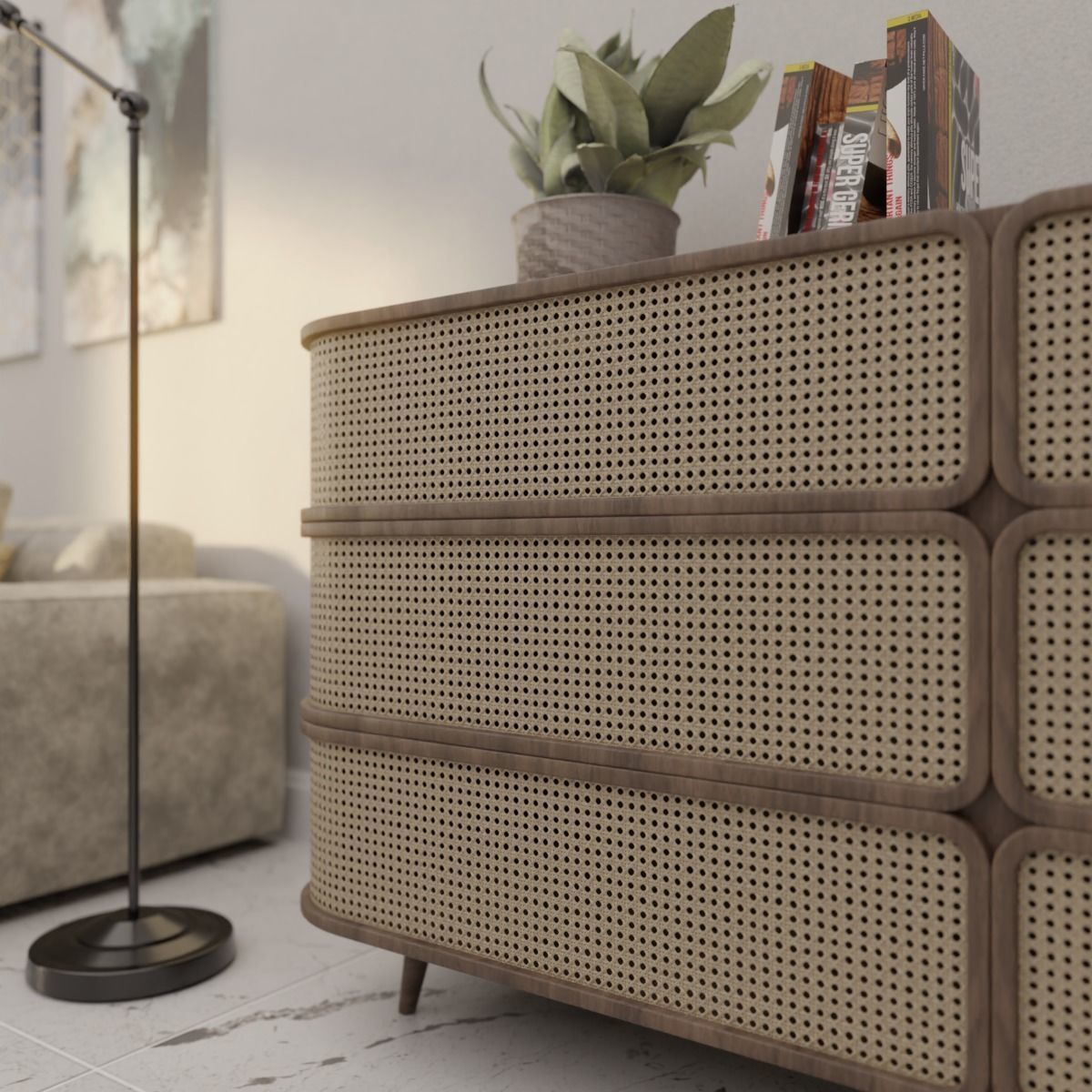 sideboard modern living room with floor lamp and chest of dra... free ...