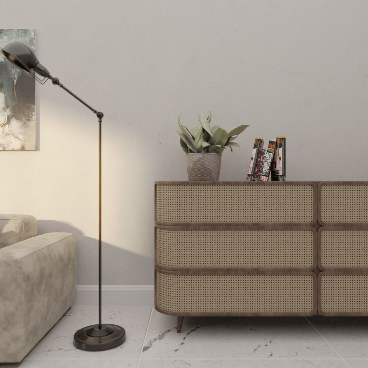 sideboard modern living room with floor lamp and chest of dra... free ...