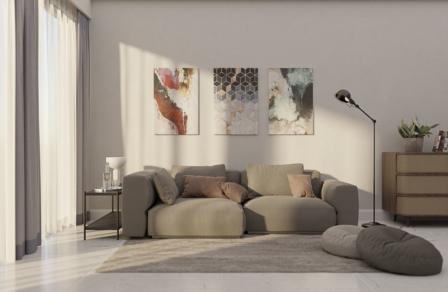 sideboard modern living room with floor lamp and chest of dra... free ...