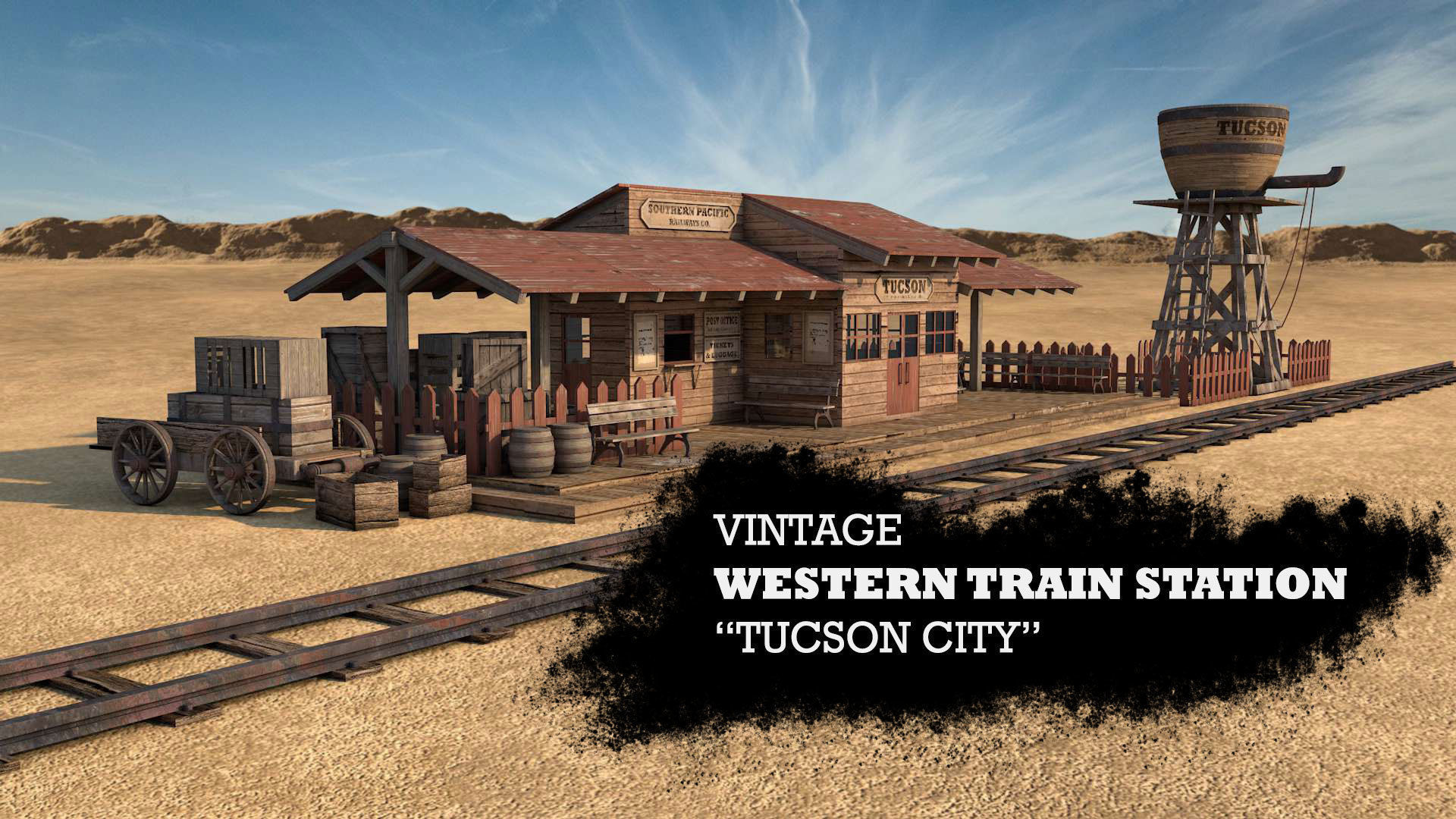 Tucson City Vintage Western Train Station 3D model | CGTrader