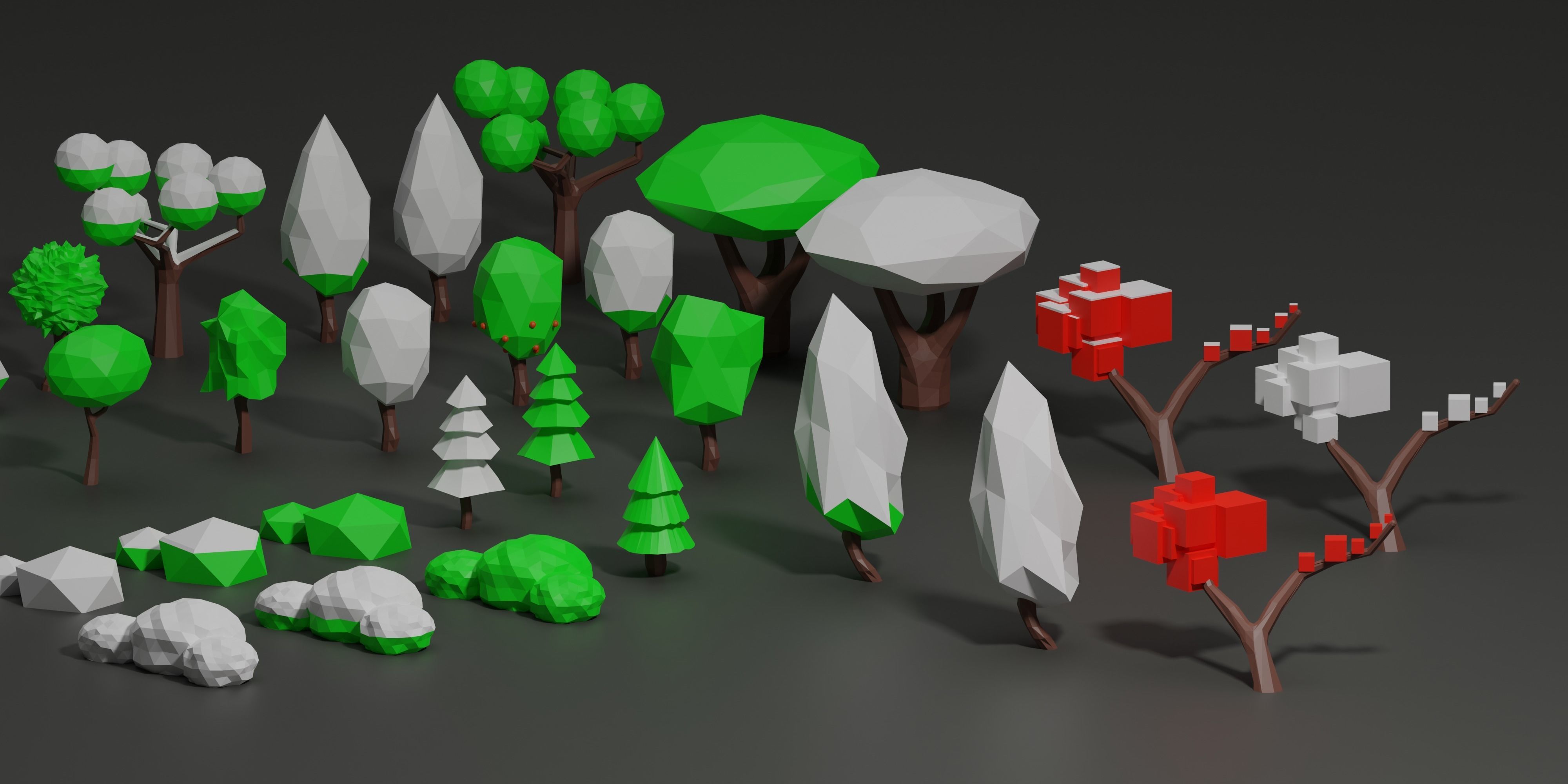 3D model Low poly three - bush - stump game-ready model VR / AR / low ...