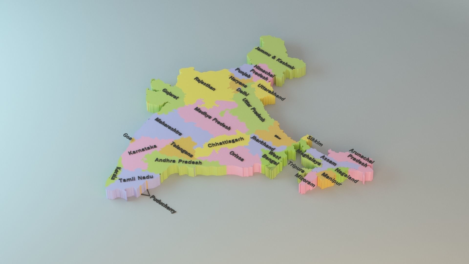3D model India Map with states name low poly 3d model VR / AR / low ...