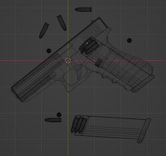 3D model Glock Low-poly model gun on wooden table VR / AR / low-poly ...