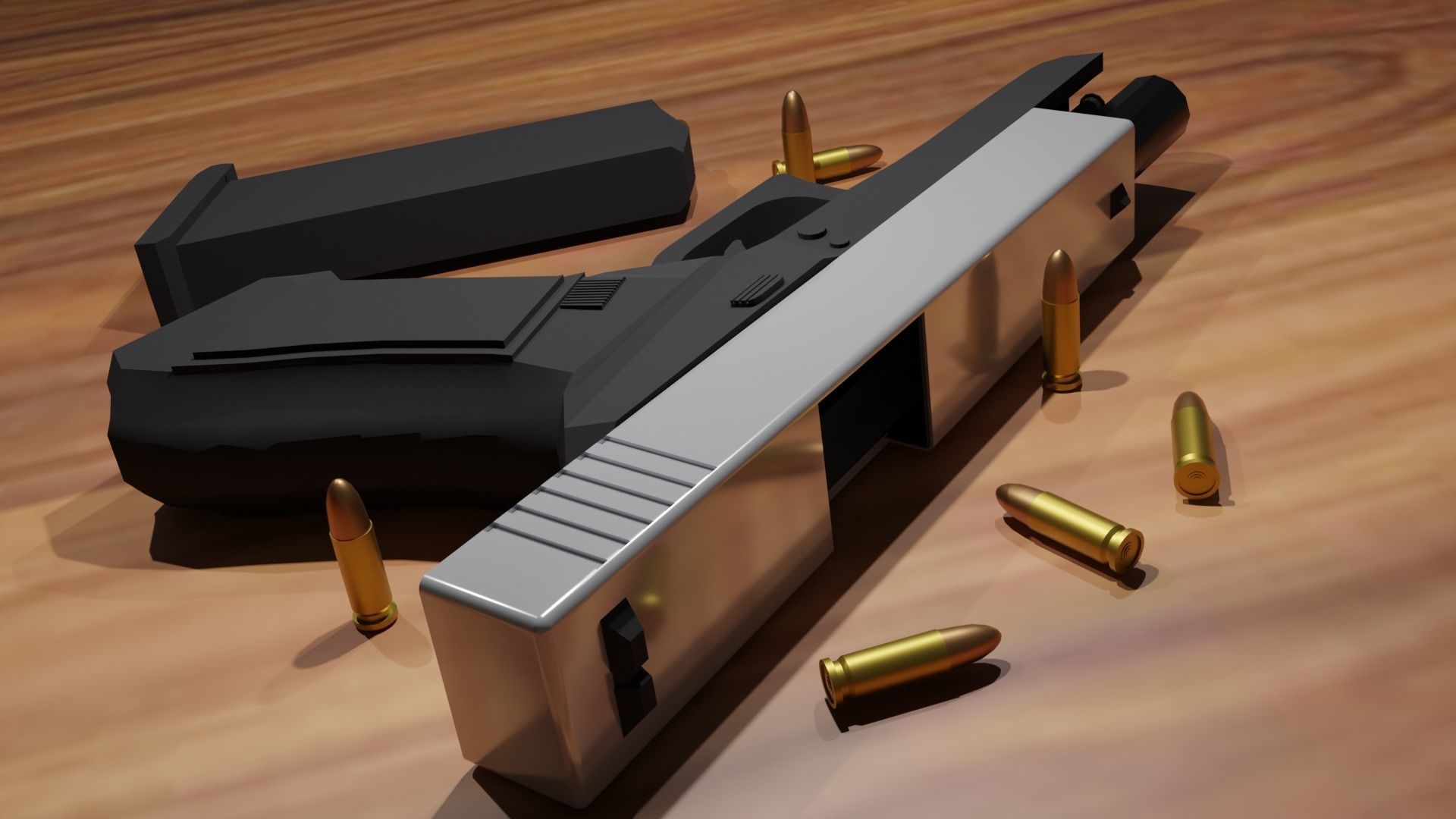 3D model Glock Low-poly model gun on wooden table VR / AR / low-poly ...