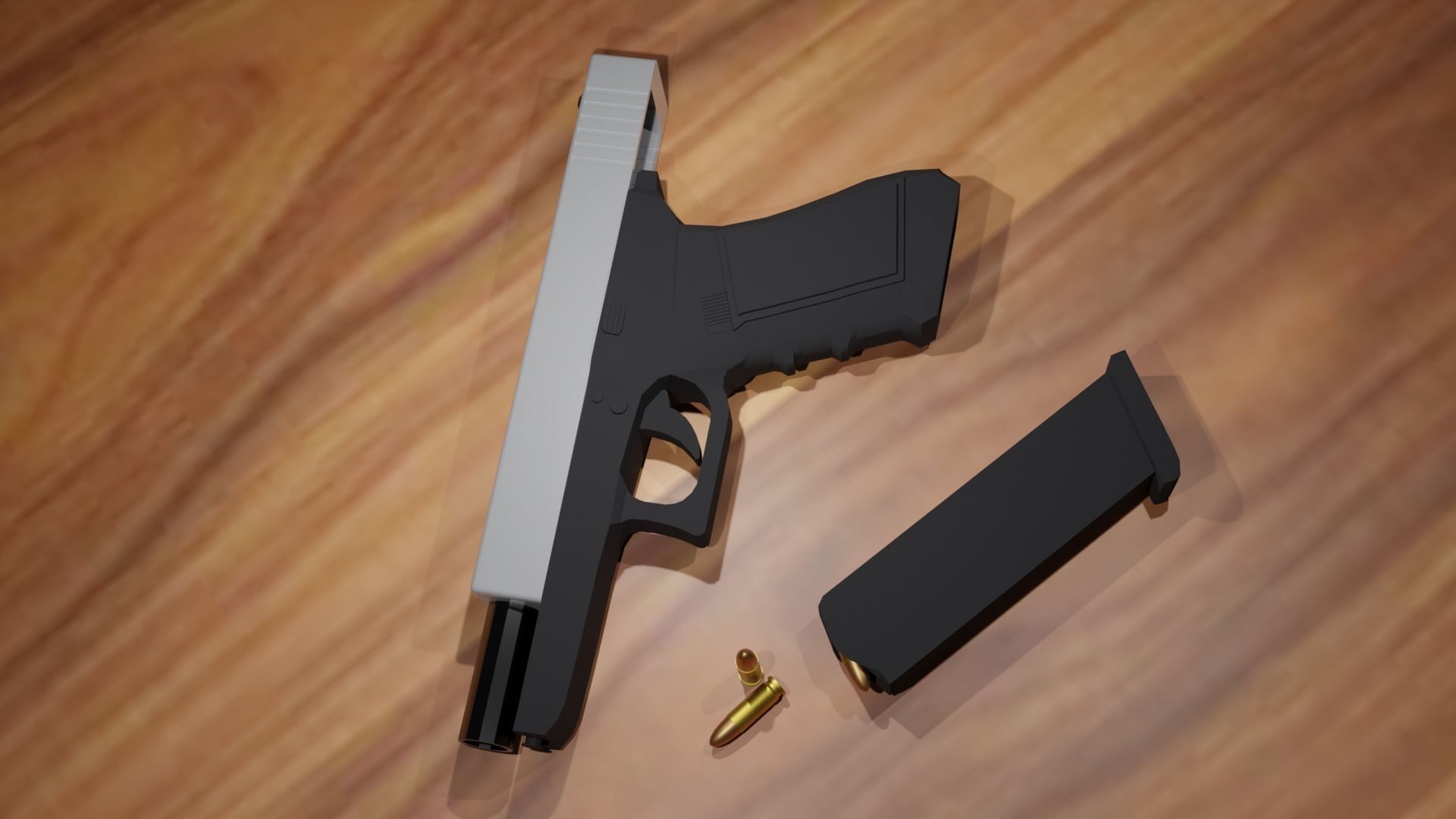 3D model Glock Low-poly model gun on wooden table VR / AR / low-poly ...
