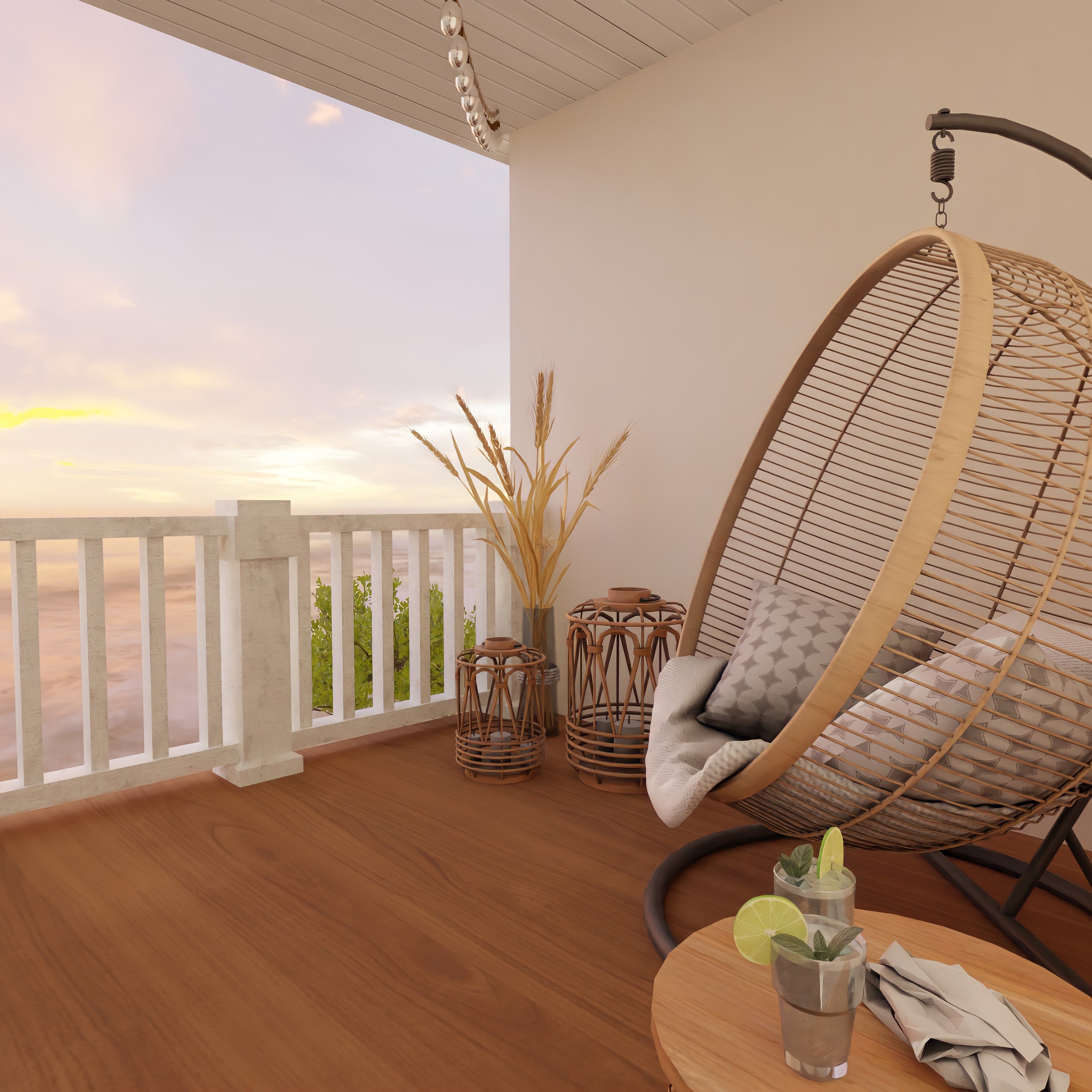 Sunset View Bedroom and Balcony Blender Scene 3D model | CGTrader