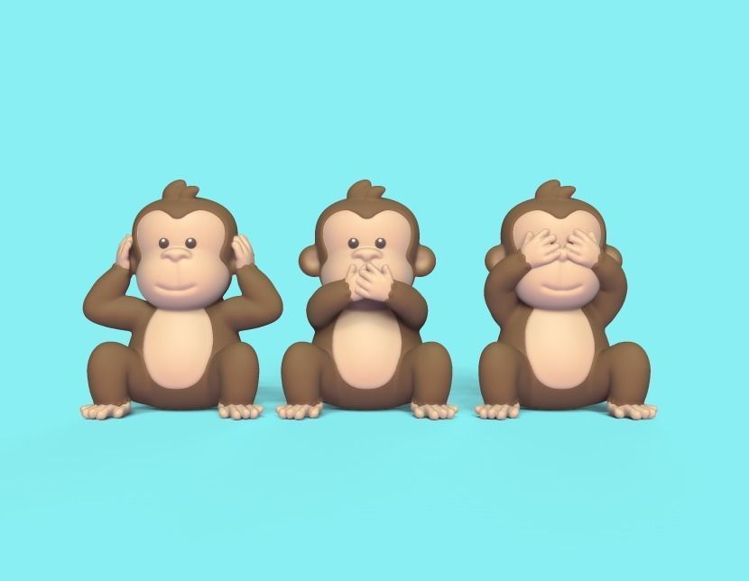 Three Wise Monkeys 3D model 3D printable | CGTrader