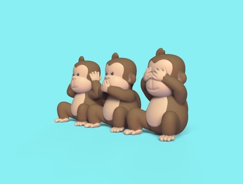 Three Wise Monkeys 3D model 3D printable | CGTrader