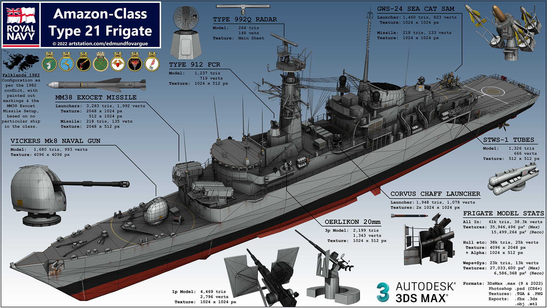 3D model Amazon-Class Type 21 Frigate VR / AR / low-poly | CGTrader