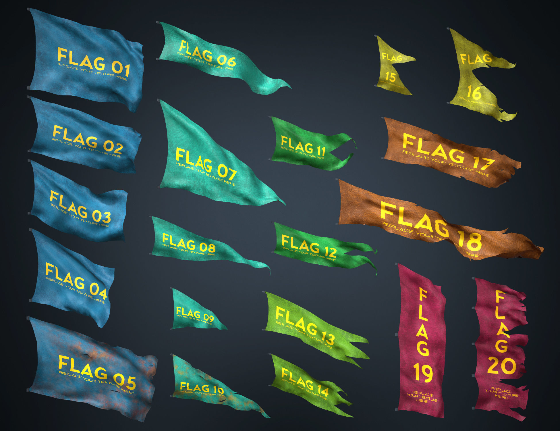 3D model 20 Fully Loop Animated Flags VR / AR / low-poly | CGTrader