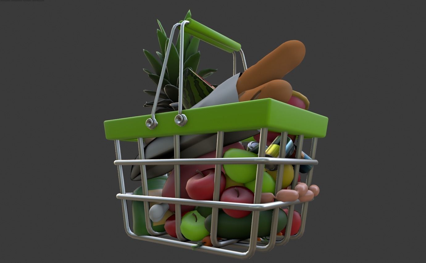 Cartoon Shopping Basket 3D model | CGTrader