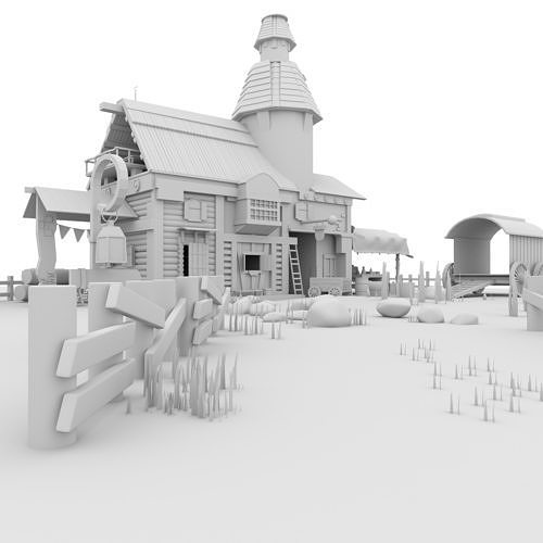 Enviroment 3D Model village with wooden fence 3D model | CGTrader