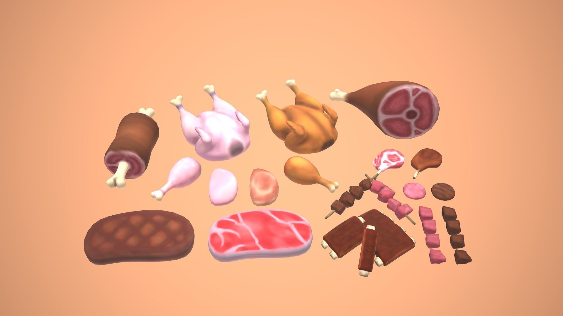 3D model Meat - Stylized Food Pack VR / AR / low-poly | CGTrader