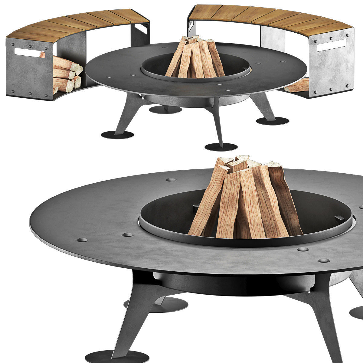 BBq 1 fire pit with logs on top 3D model | CGTrader