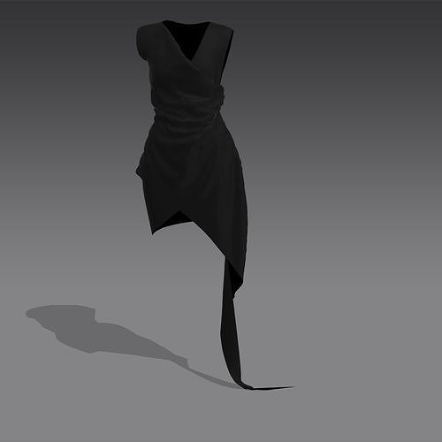 DRESS BLACK COLOR MATTE LOOK ASYMETRIC 3D model | CGTrader