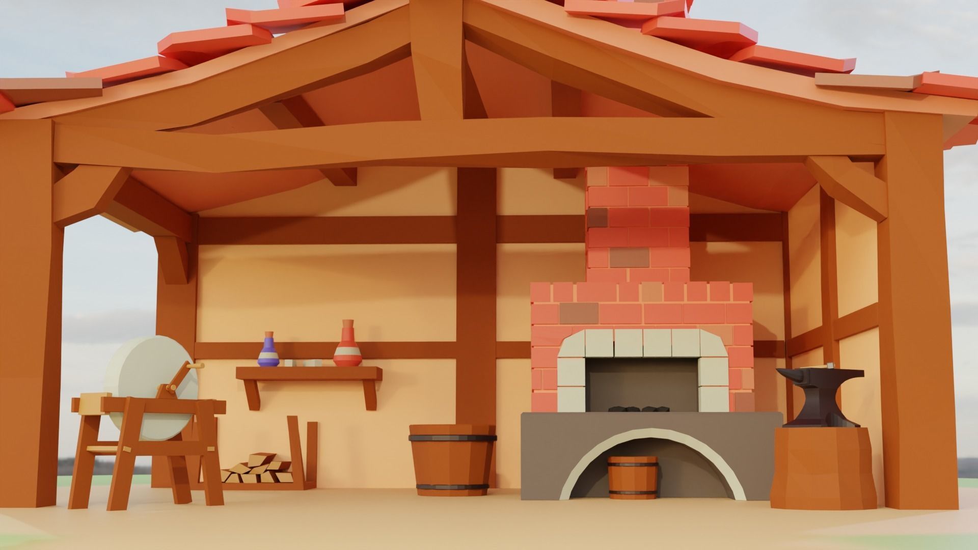 Low Poly Medieval Forge free VR / AR / low-poly 3D model | CGTrader
