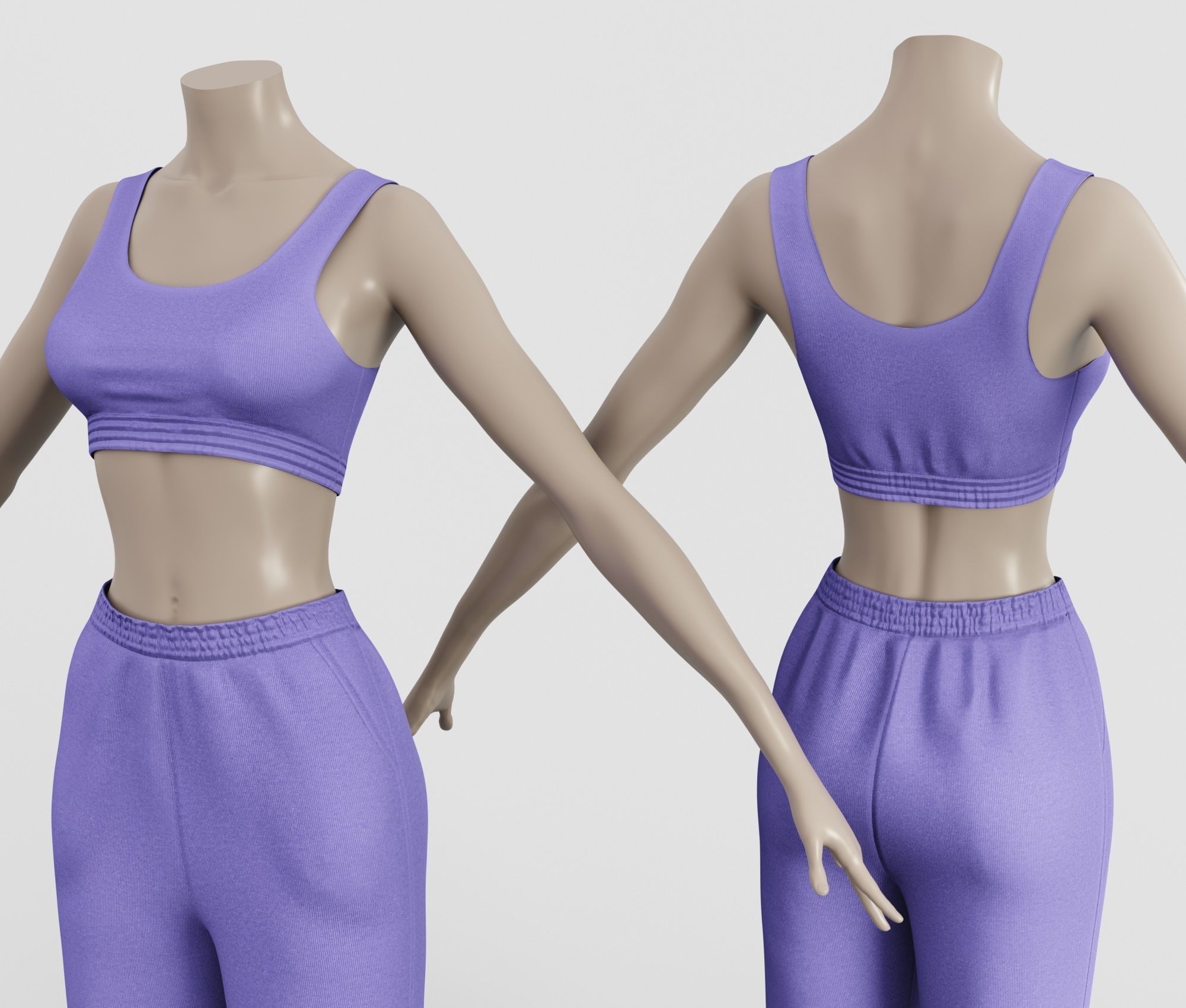 3D model Outfit Sweatpants and Top Fitness Lavander - Monochromatic ...