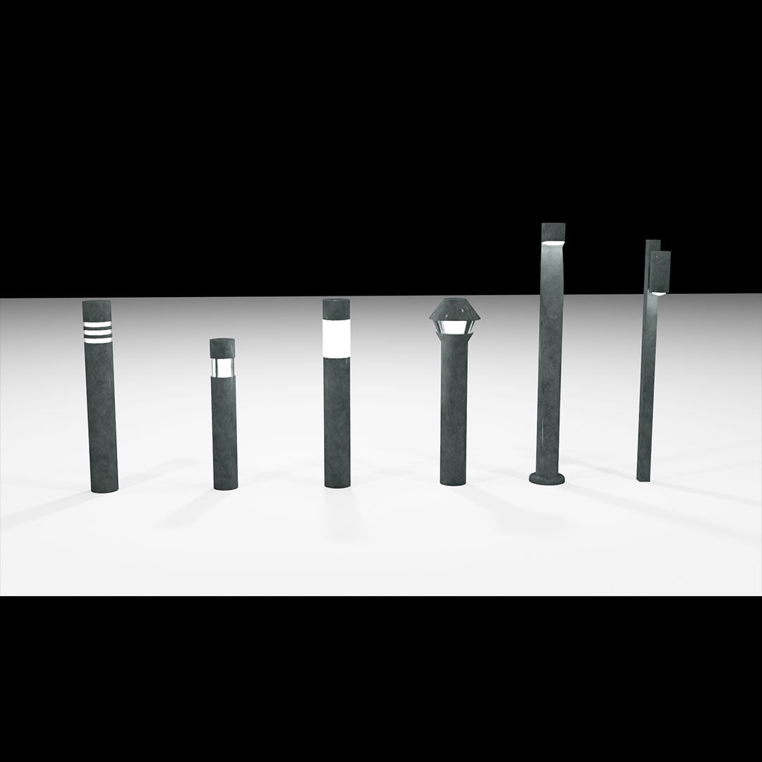 3D model Low Poly Outdoor Lights Pack with 6 3D meshes VR / AR / low ...