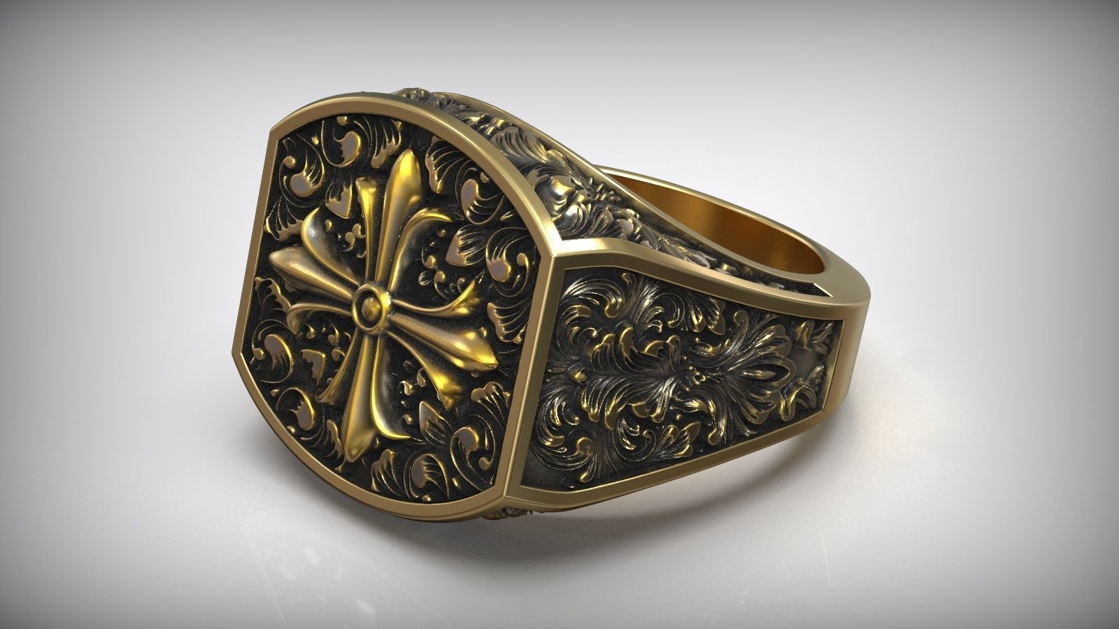 Maltese Cross Baroque Pattern Signet Ring 3D model 3D printable | CGTrader