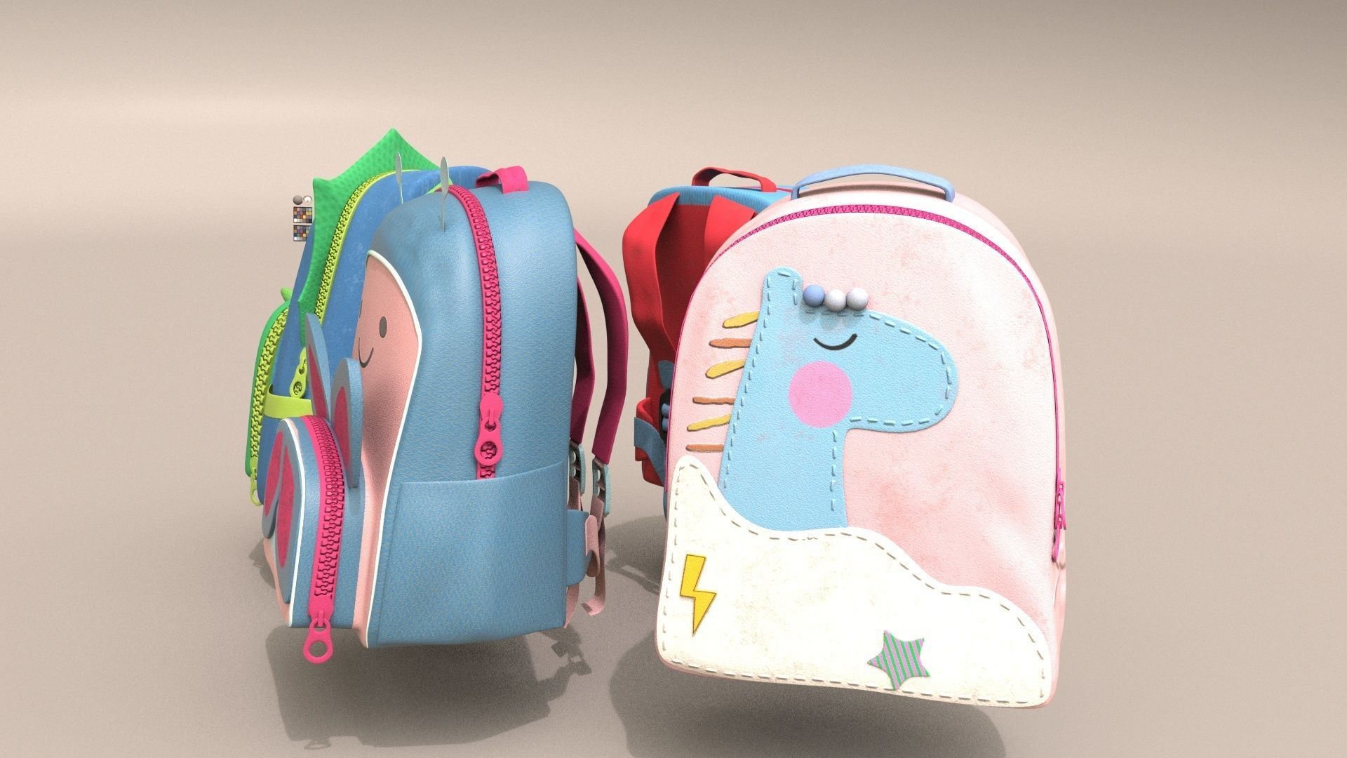 Children school backpacks stylized 3D model | CGTrader