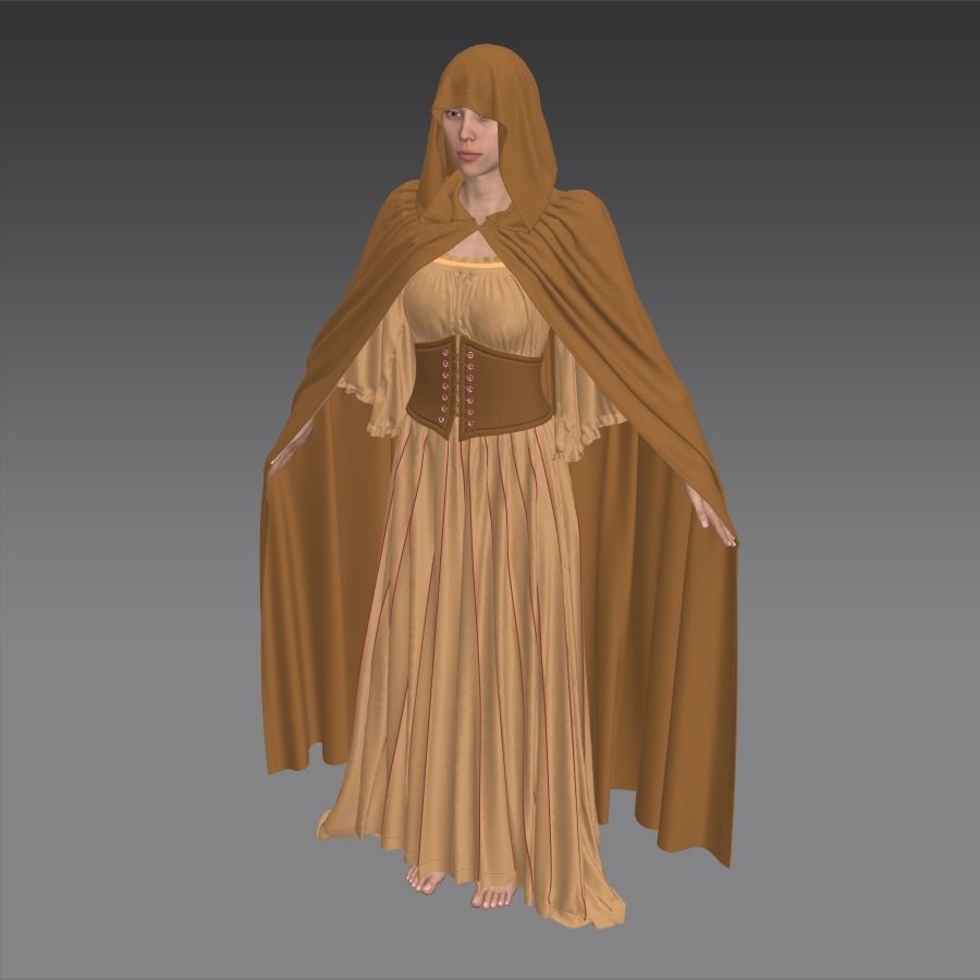 Medieval brown cloak 3D model rigged | CGTrader