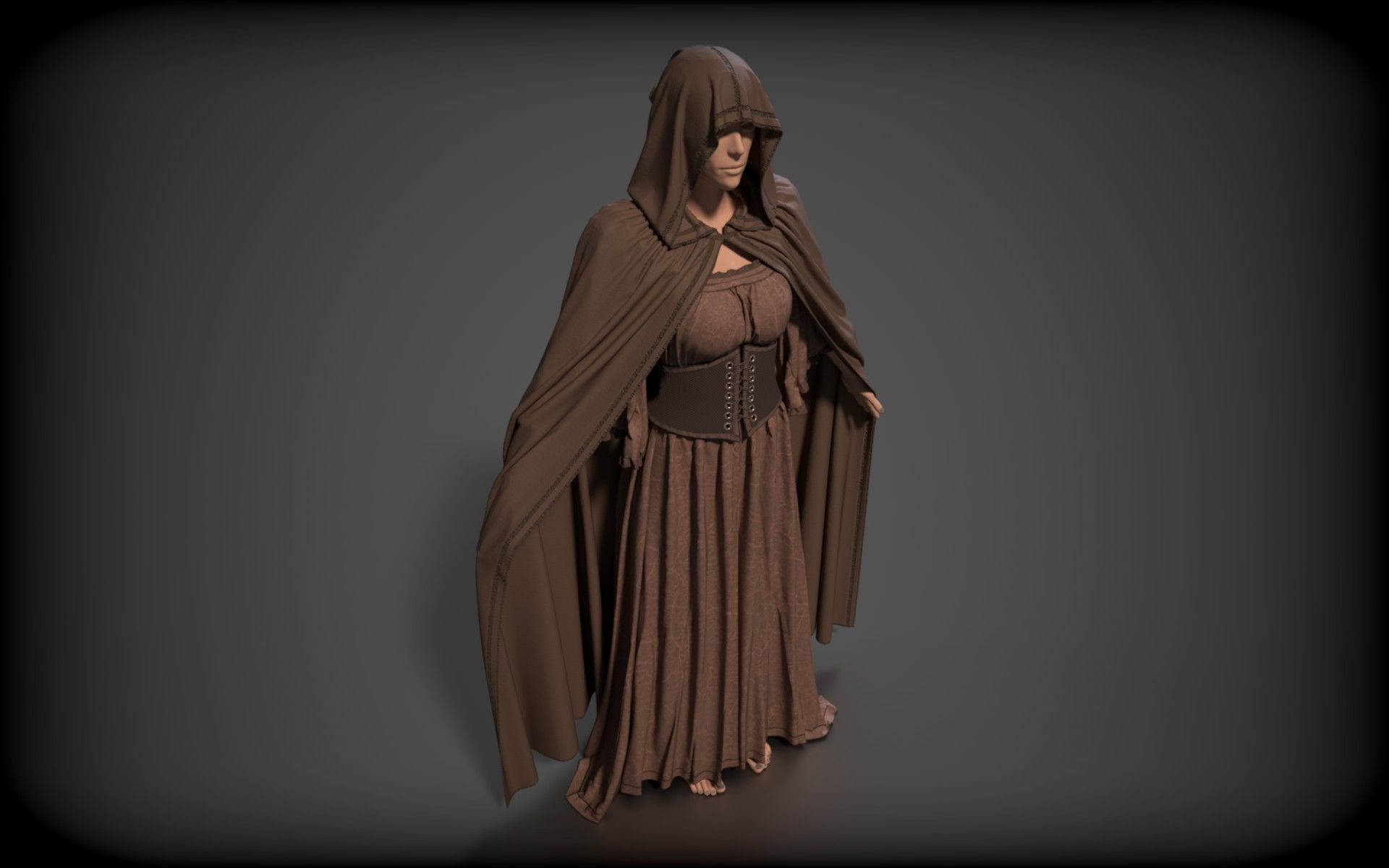 Medieval brown cloak 3D model rigged | CGTrader
