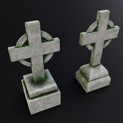 3D model Tombstone low poly 3d model gravestone with cross on top VR ...