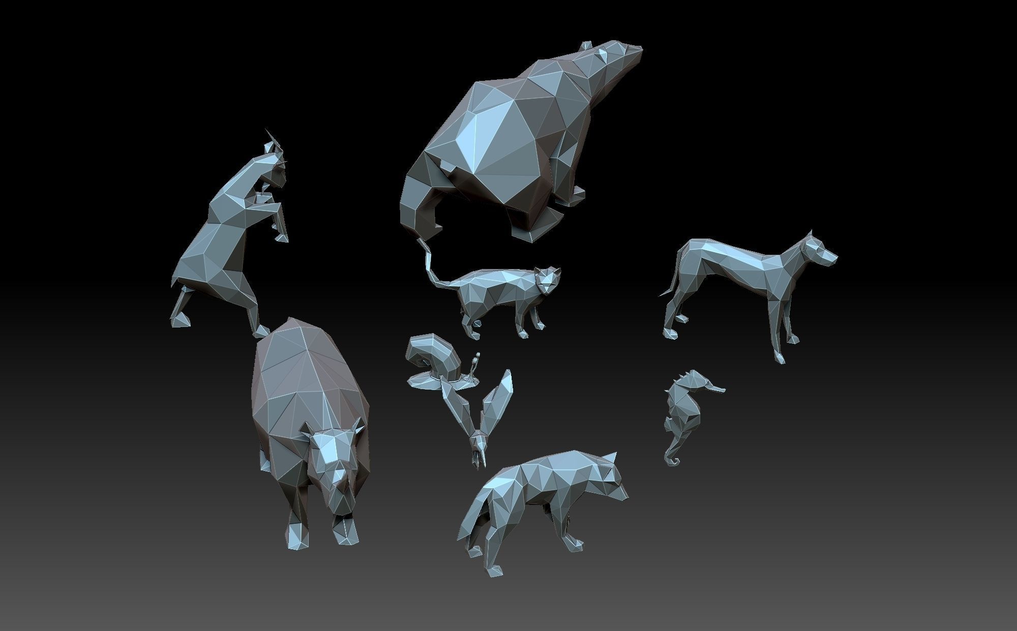 low poly animals group of in polygons 3D model 3D printable | CGTrader