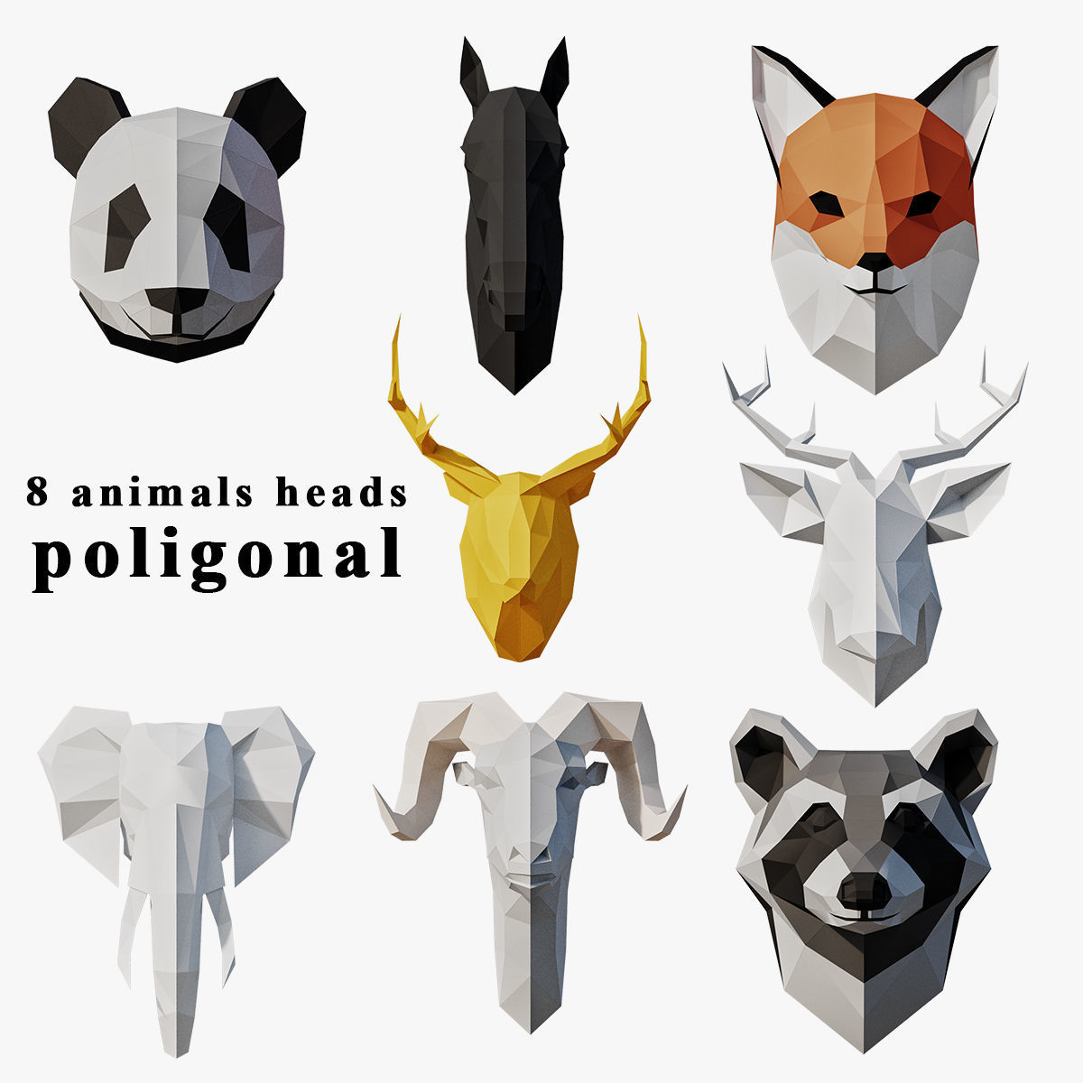 3D model Paper Animal Heads VR / AR / low-poly | CGTrader