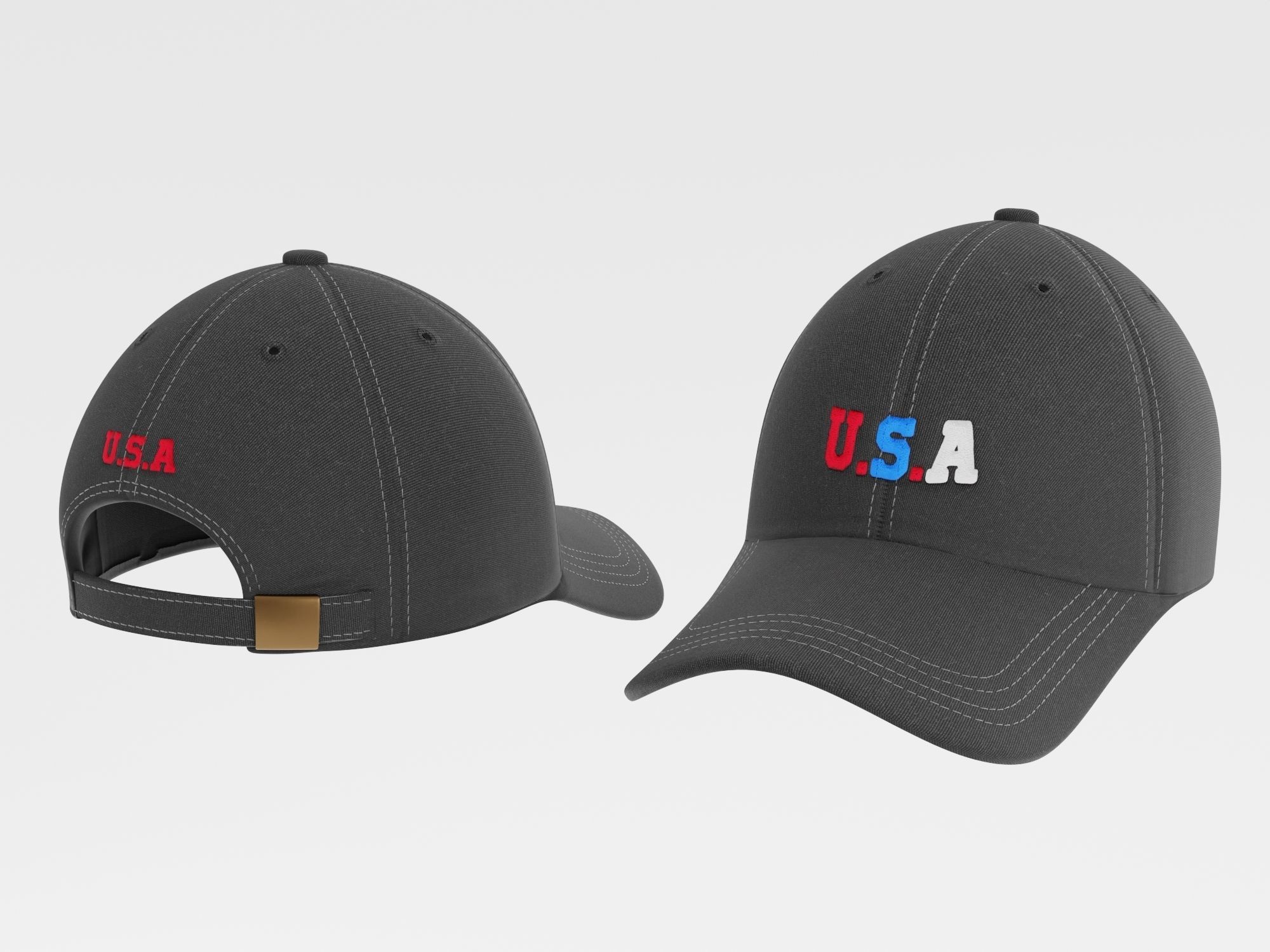 3D model Baseball Cap Embroidery USA - PBR textures 4K Black VR / AR ...