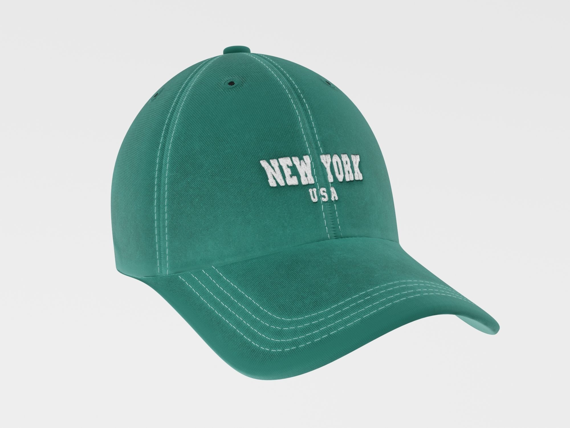 3D model Baseball Cap Embroidery New York - PBR textures 4K Green VR ...