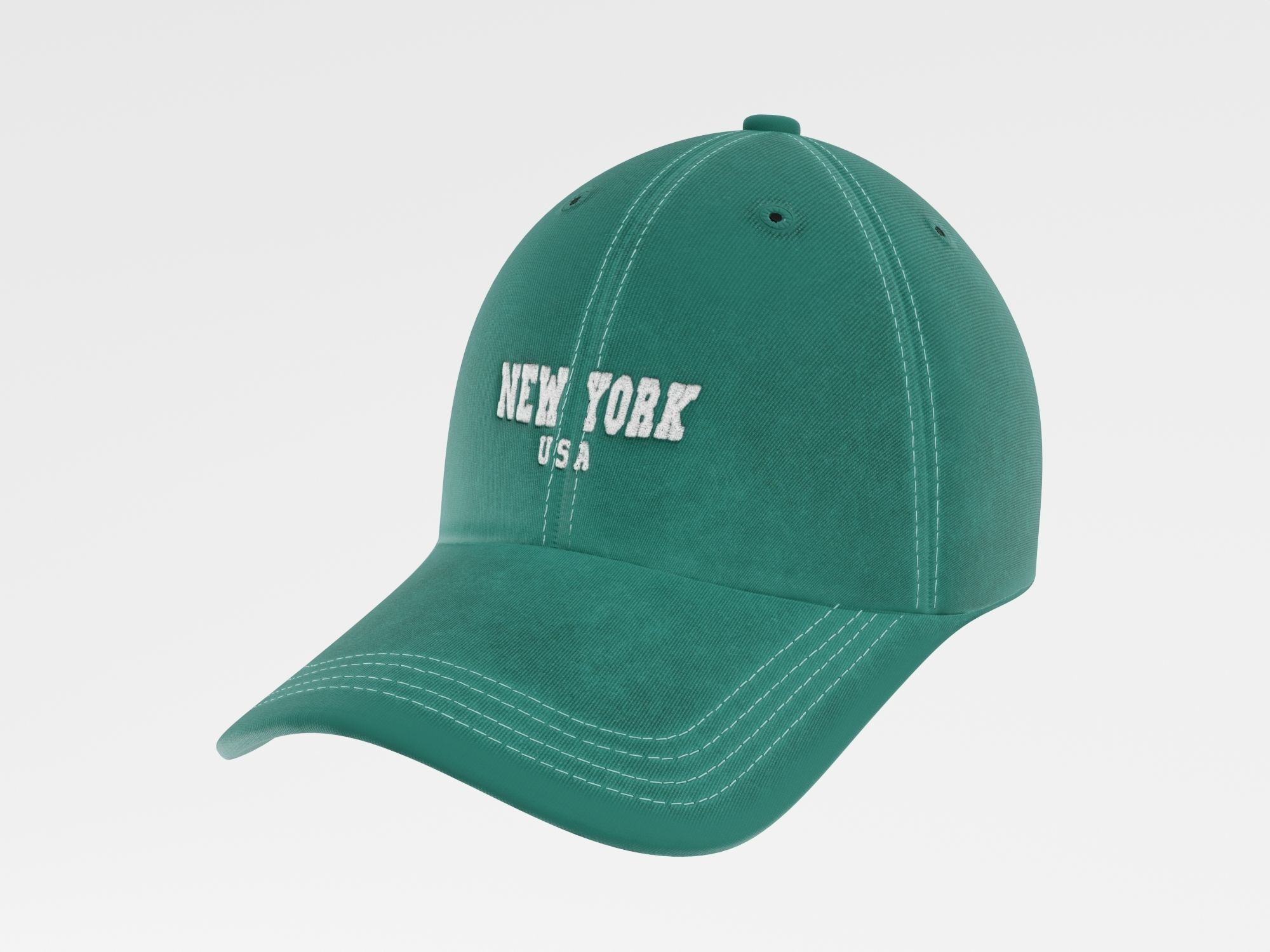 3D model Baseball Cap Embroidery New York - PBR textures 4K Green VR ...