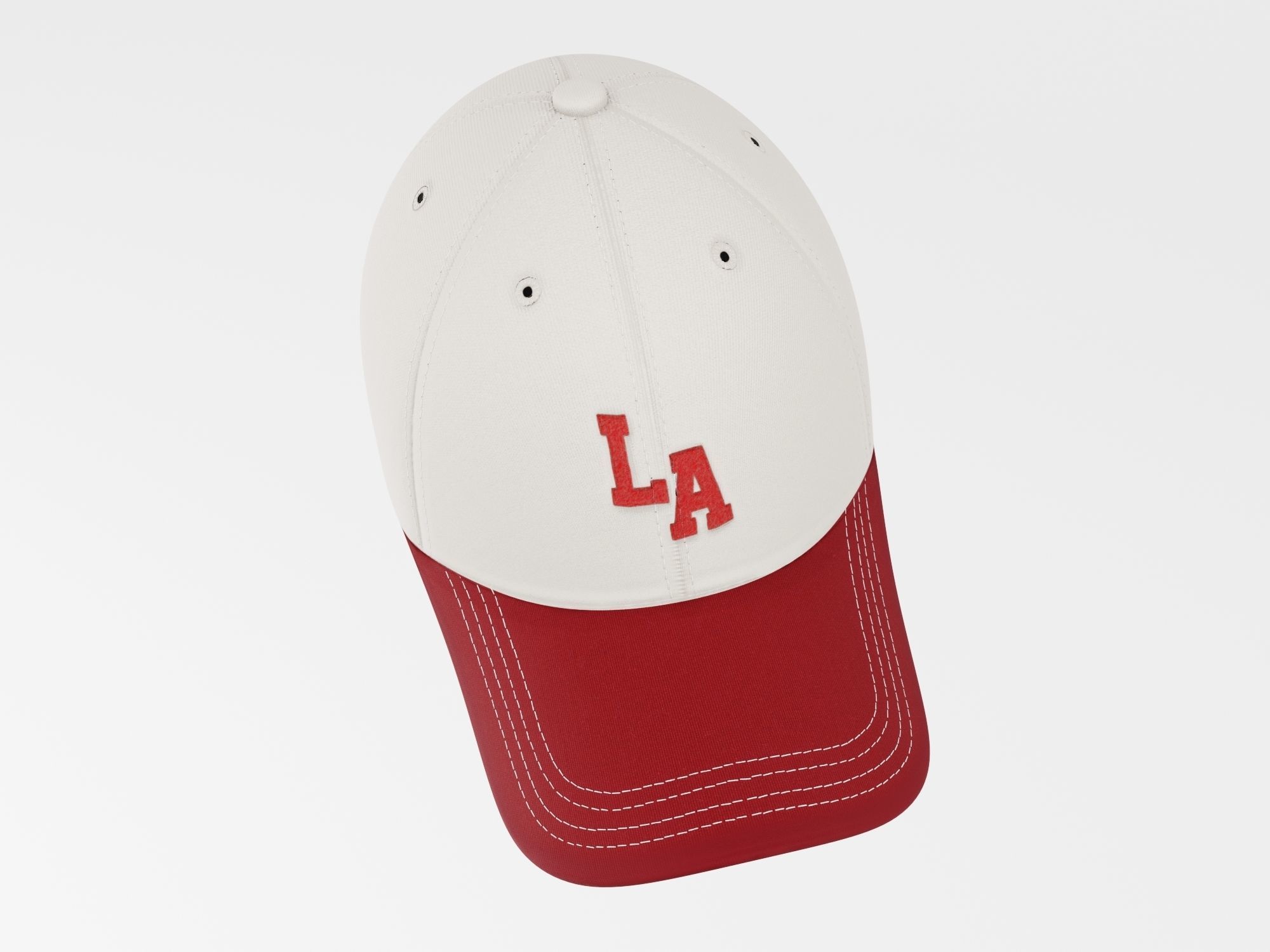 3D model Baseball Cap Embroidery LA - PBR textures 4K White Red VR / AR ...