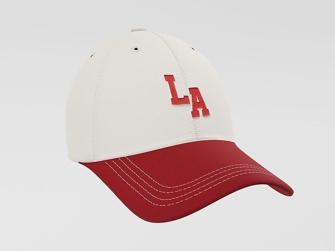 3D model Baseball Cap Embroidery LA - PBR textures 4K White Red VR / AR ...
