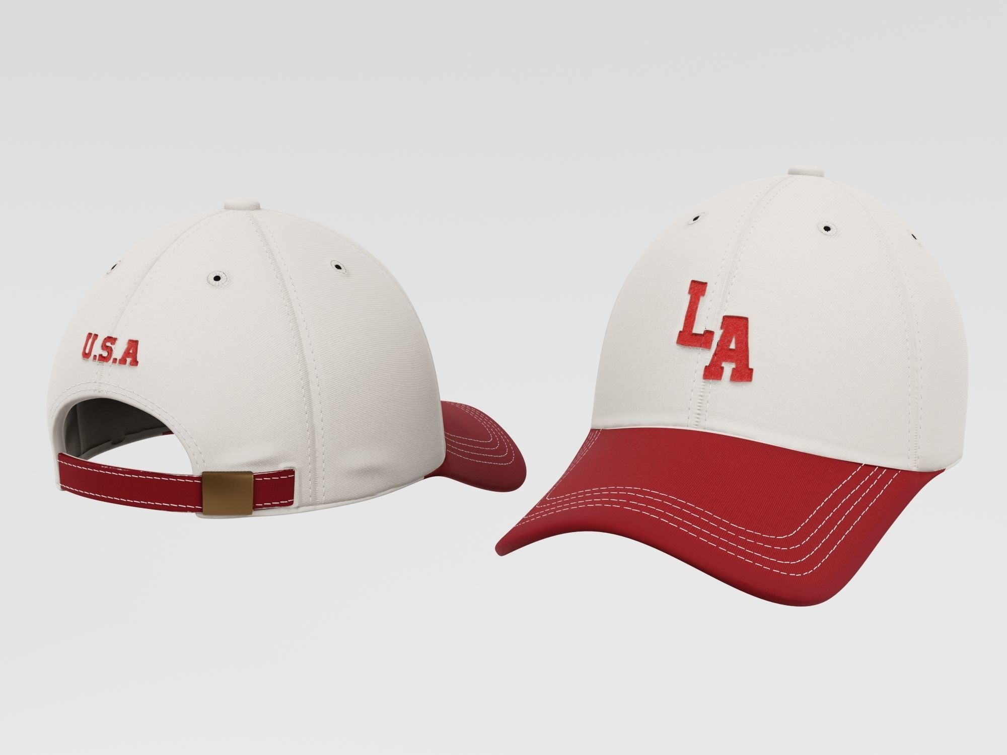 3D model Baseball Cap Embroidery LA - PBR textures 4K White Red VR / AR ...